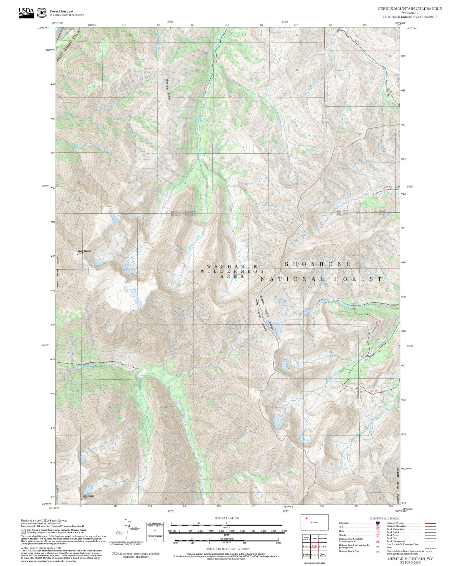 2025 Forest Service Topo Map of Needle Mountain Wyoming – MyTopo Map Store