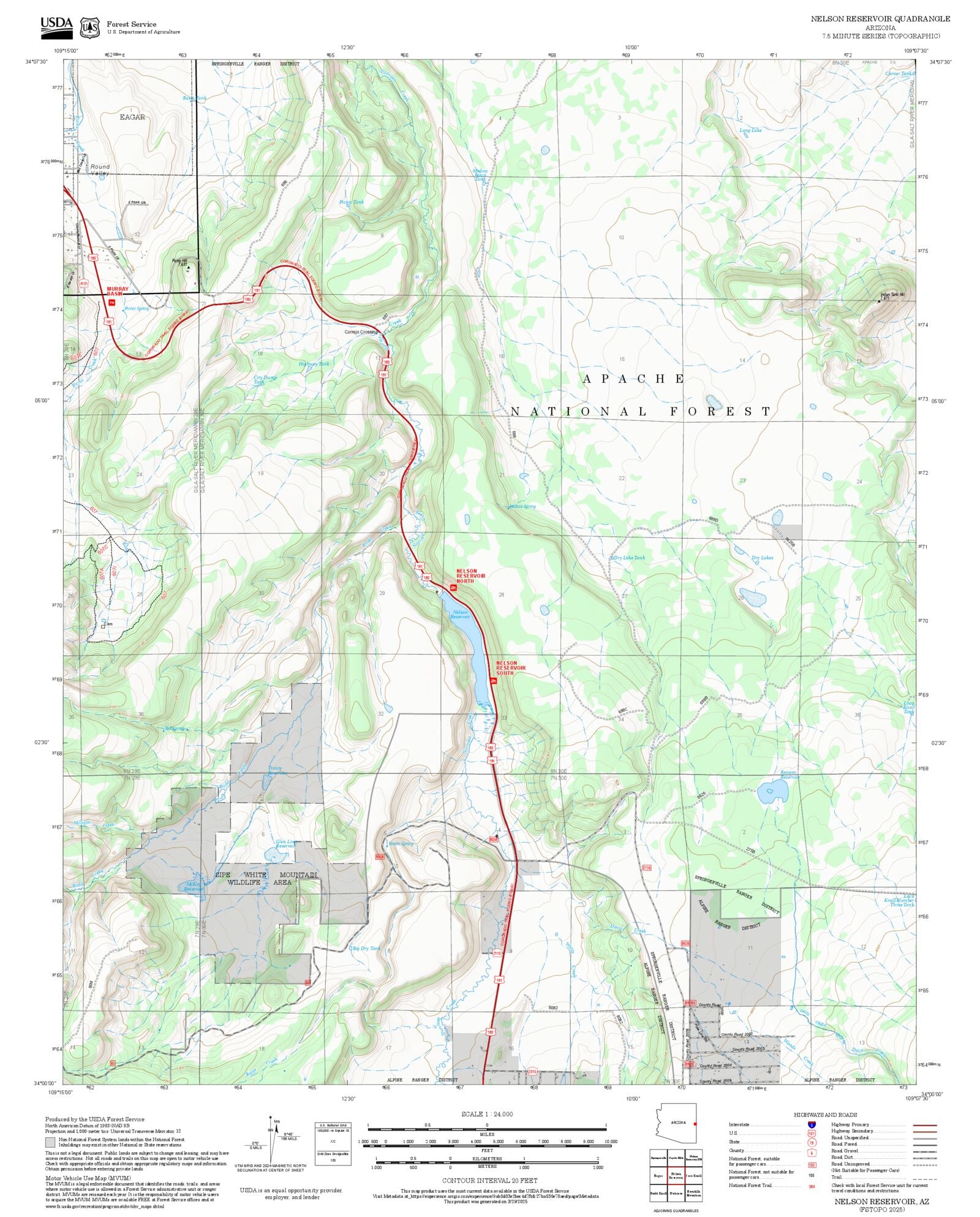 2025 Forest Service Topo Map of Nelson Reservoir Arizona – MyTopo Map Store