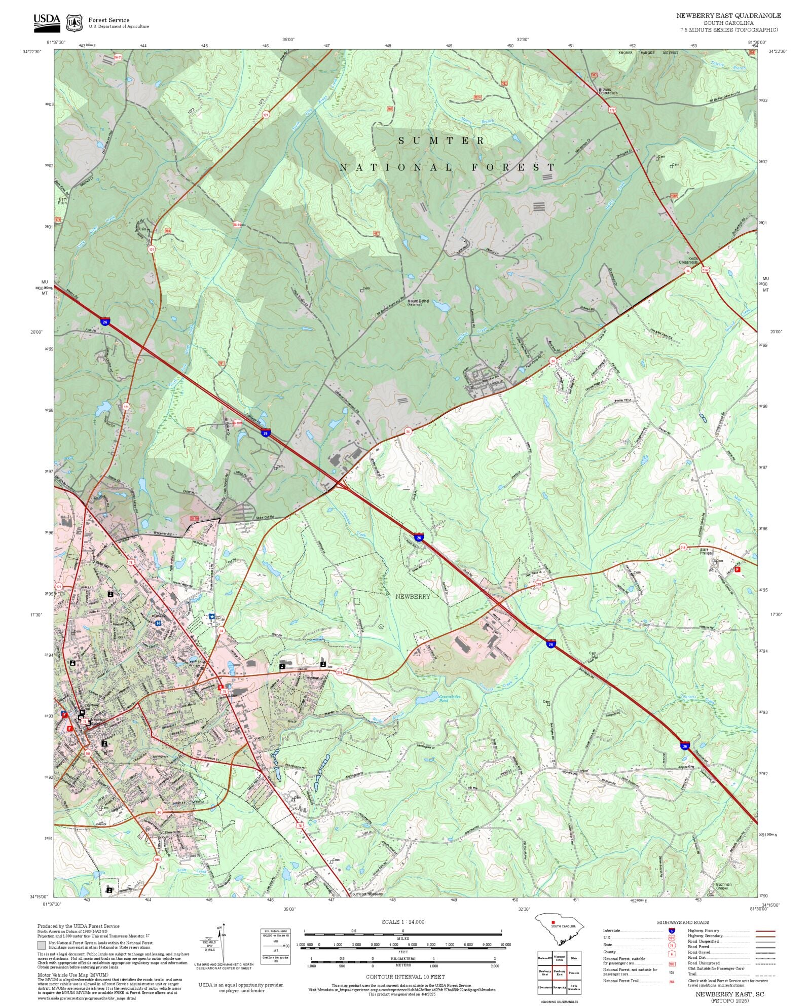 2025 Forest Service Topo Map of Newberry East South Carolina – MyTopo ...