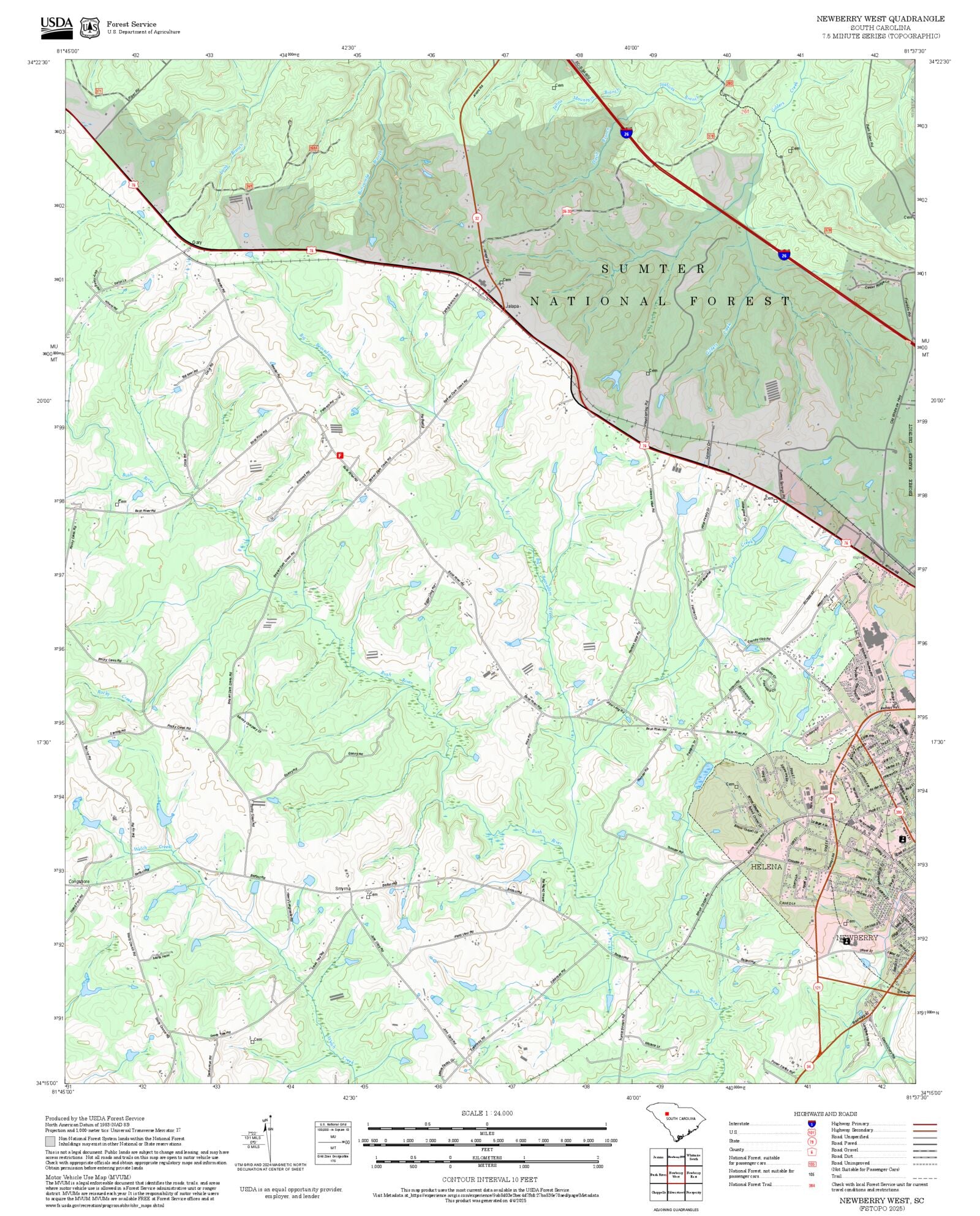2025 Forest Service Topo Map of Newberry West South Carolina – MyTopo ...