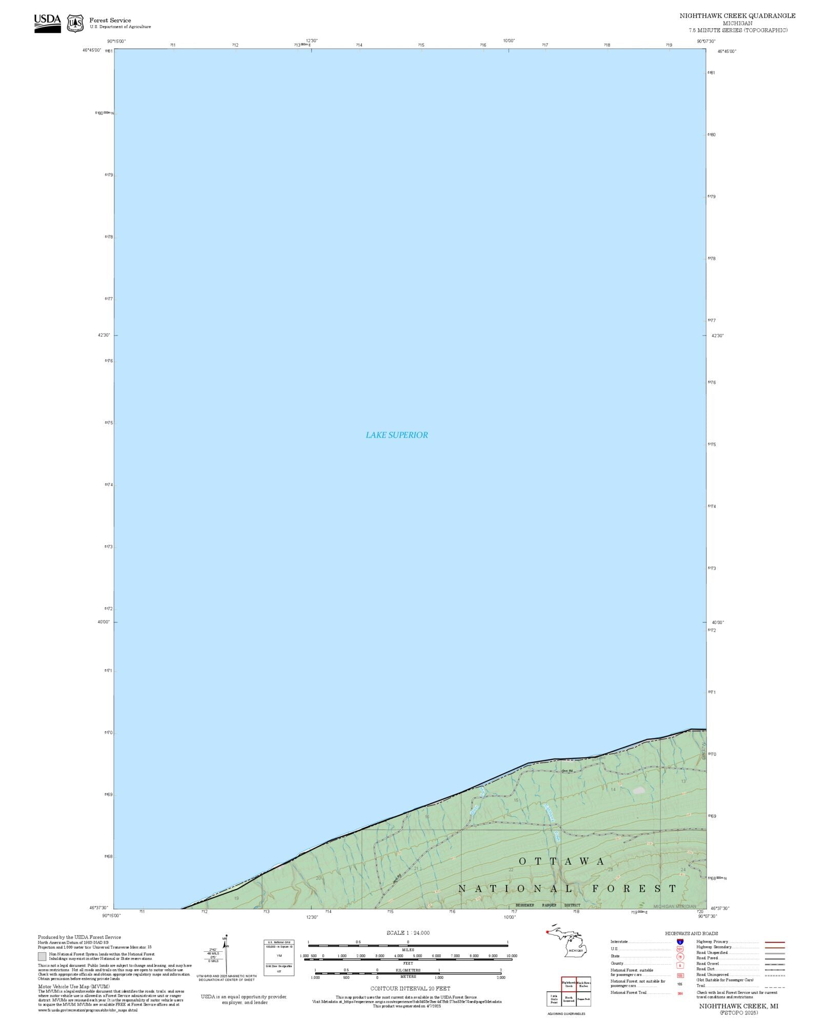 2025 Forest Service Topo Map of Nighthawk Creek Michigan – MyTopo Map Store
