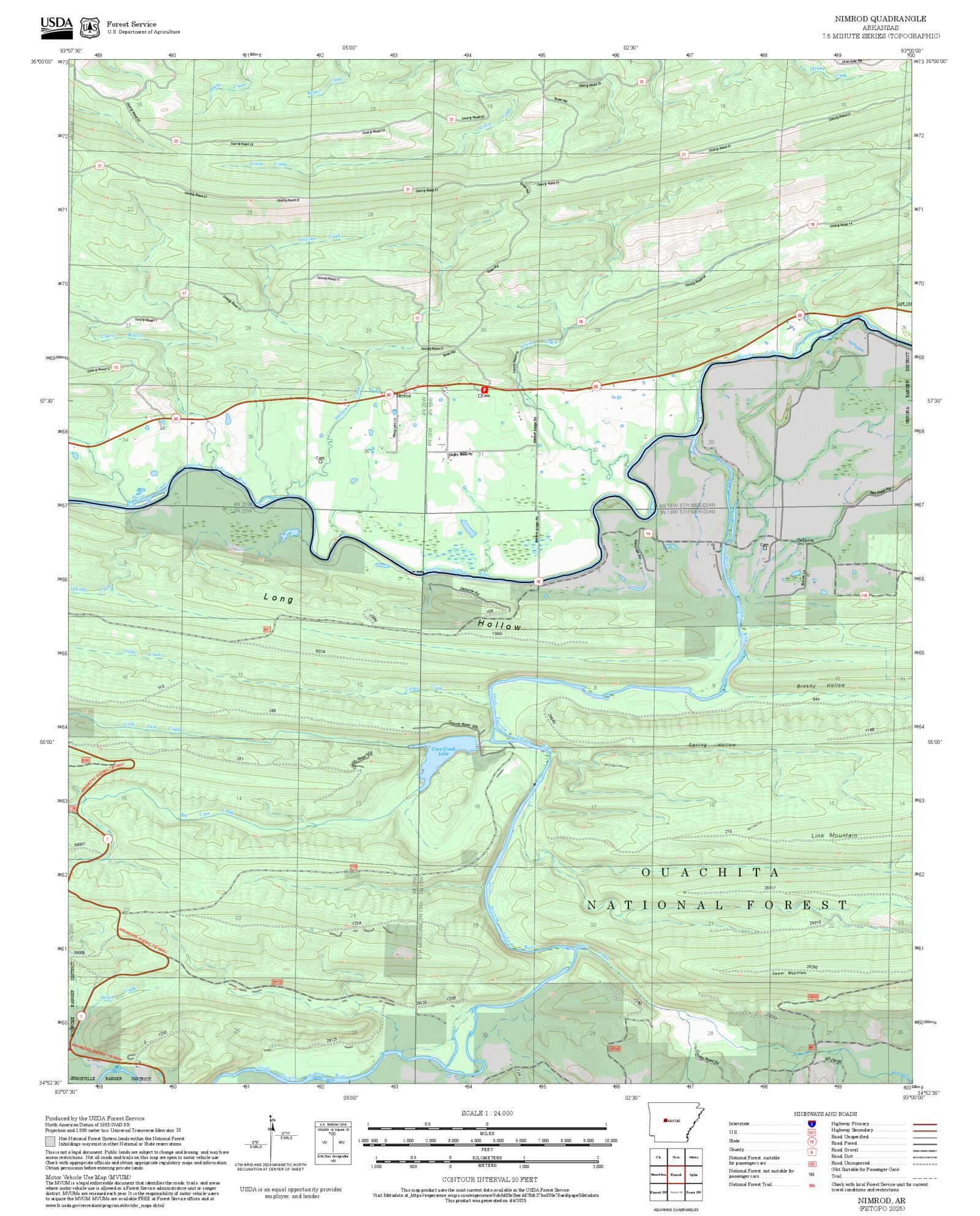 2025 Forest Service Topo Map of Nimrod Arkansas – MyTopo Map Store
