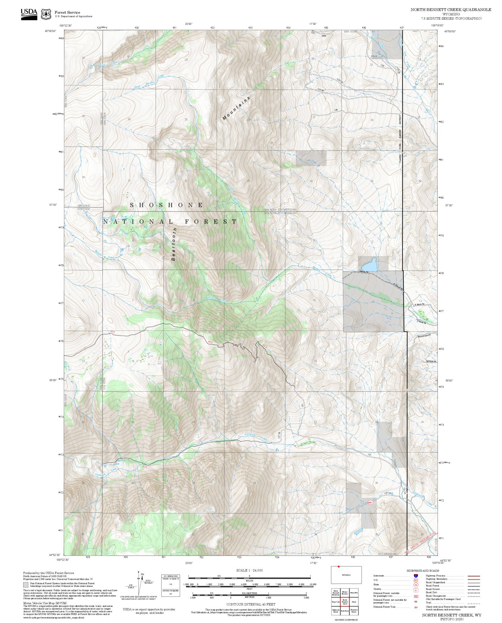 2025 Forest Service Topo Map of North Bennett Creek Wyoming – MyTopo ...