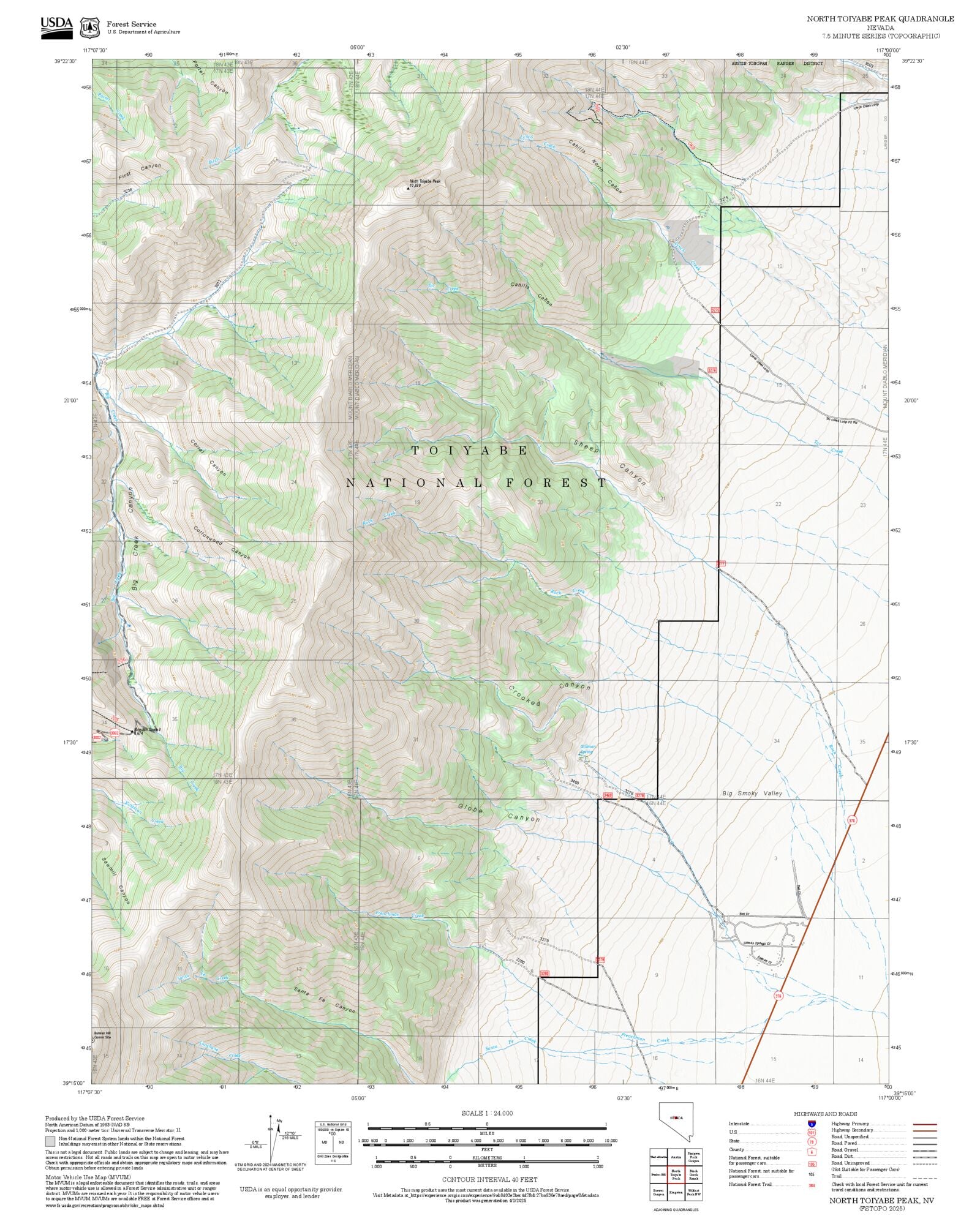 2025 Forest Service Topo Map of North Toiyabe Peak Nevada – MyTopo Map ...