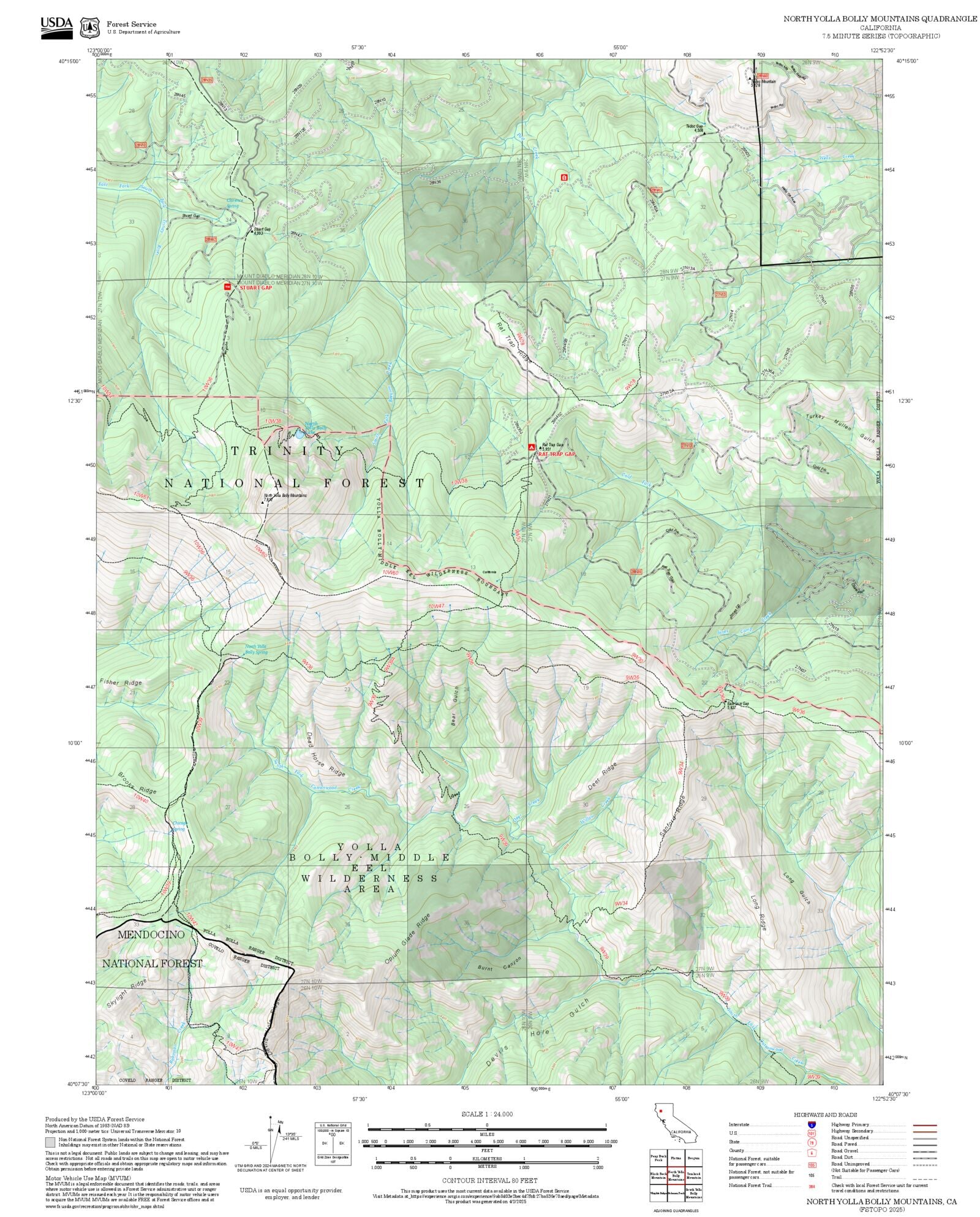 2025 Forest Service Topo Map of North Yolla Bolly Mountains California ...
