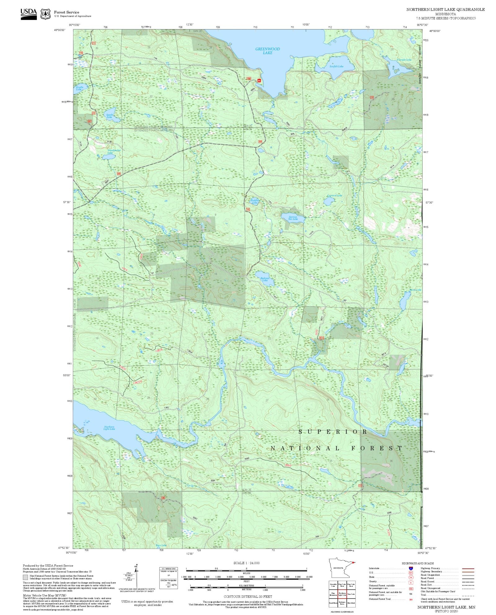 2025 Forest Service Topo Map of Northern Light Lake Minnesota – MyTopo ...