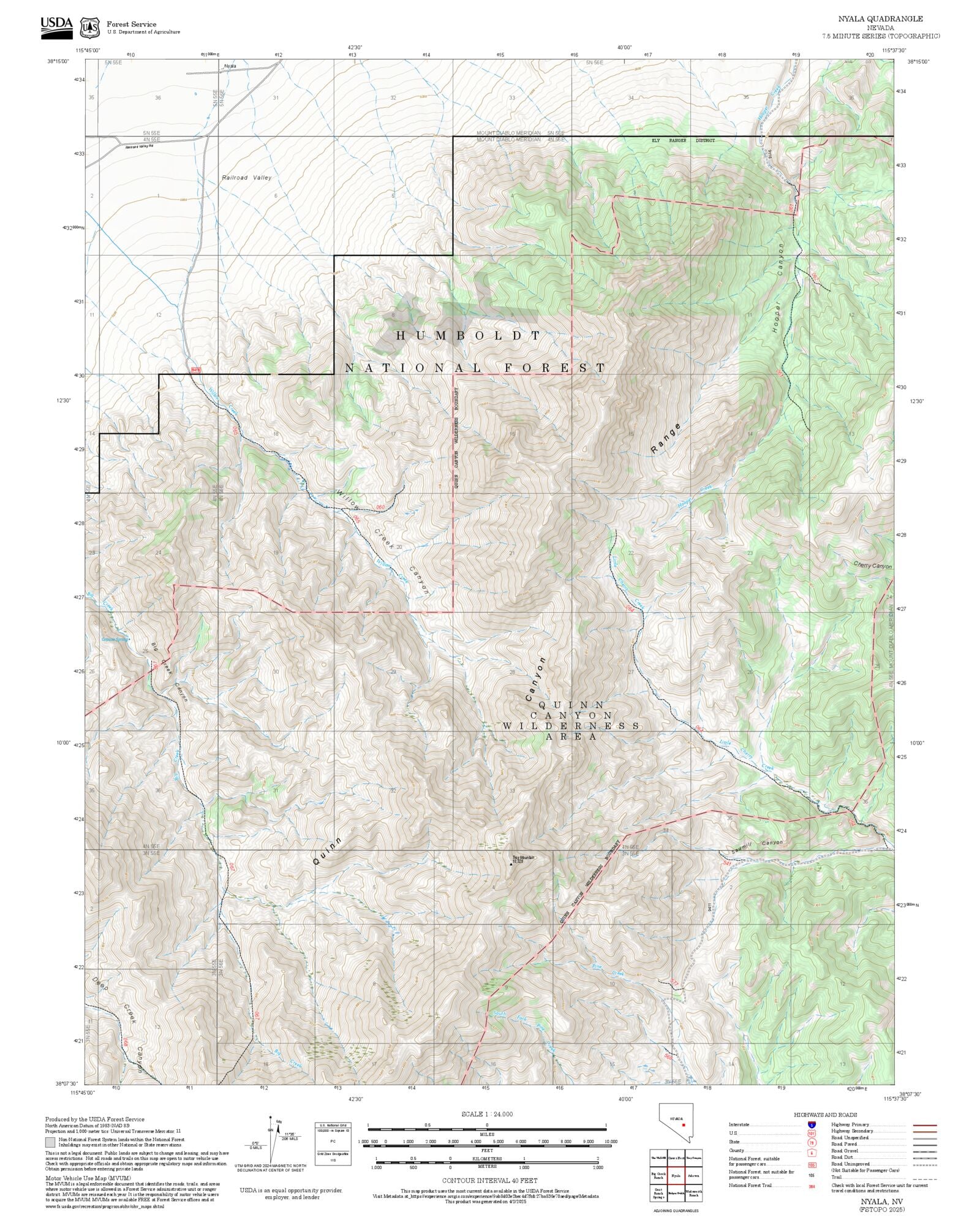 2025 Forest Service Topo Map of Nyala Nevada – MyTopo Map Store