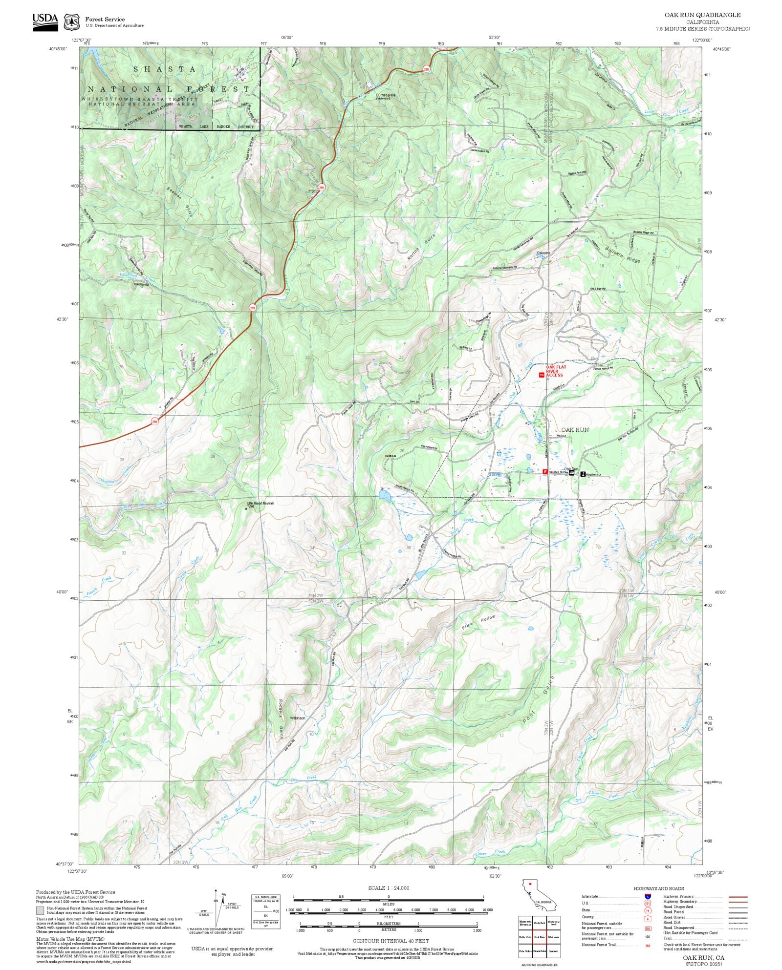 2025 Forest Service Topo Map of Oak Run California – MyTopo Map Store
