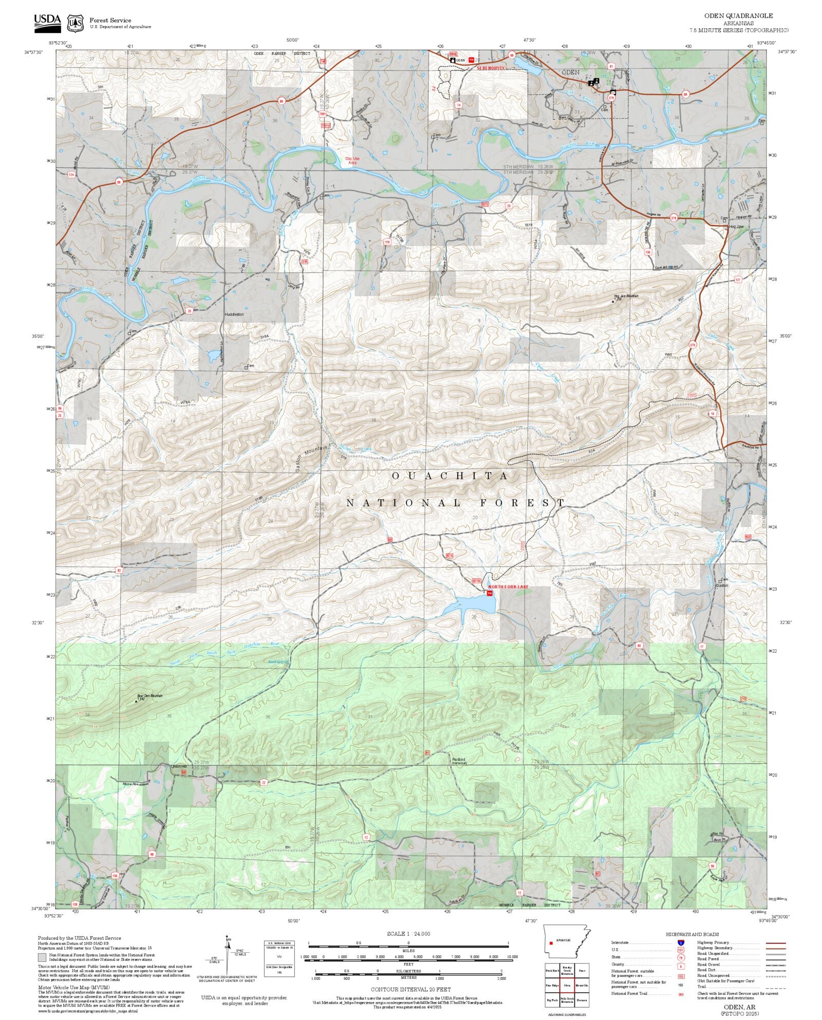 2025 Forest Service Topo Map of Oden Arkansas – MyTopo Map Store