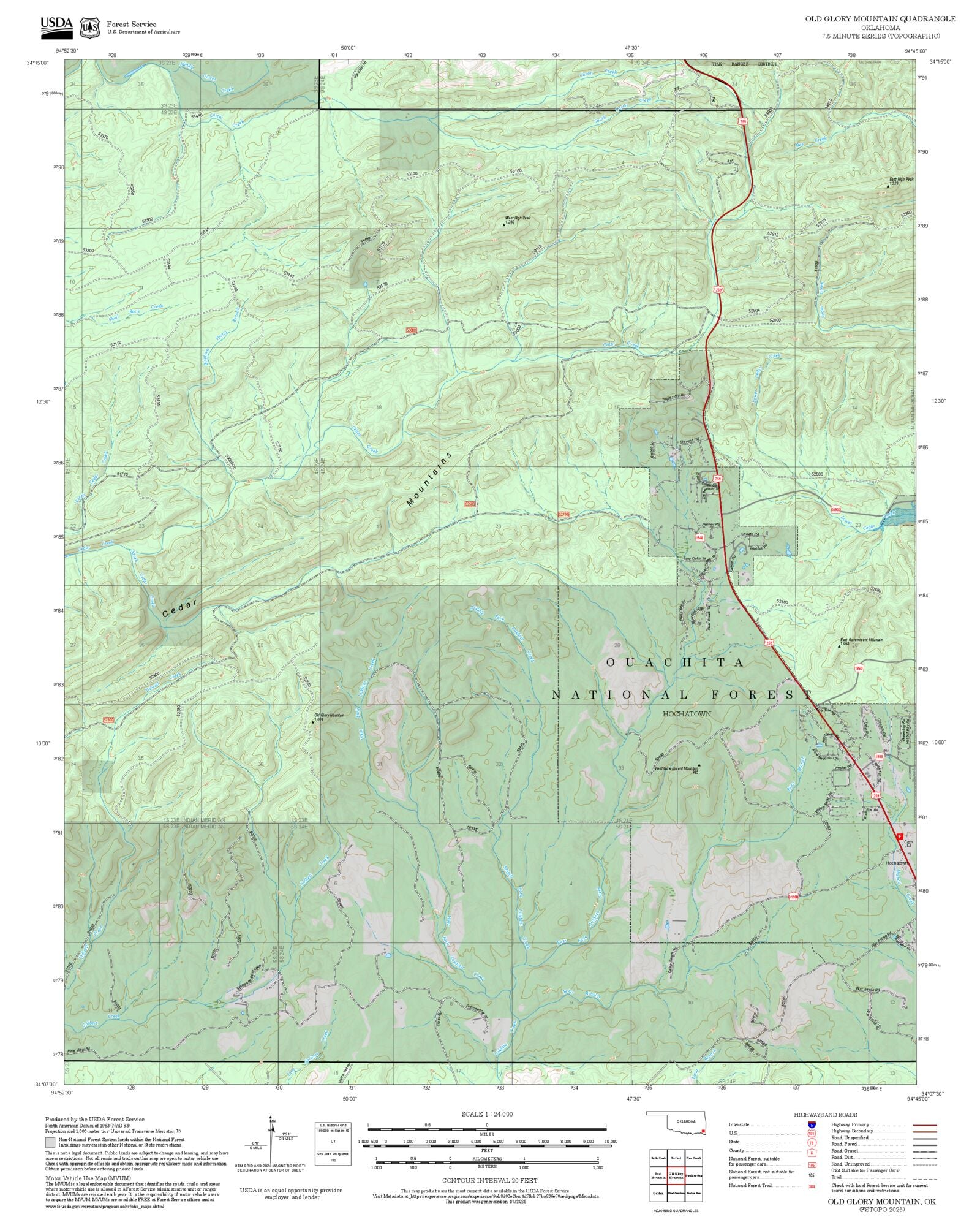 2025 Forest Service Topo Map of Old Glory Mountain Oklahoma – MyTopo ...