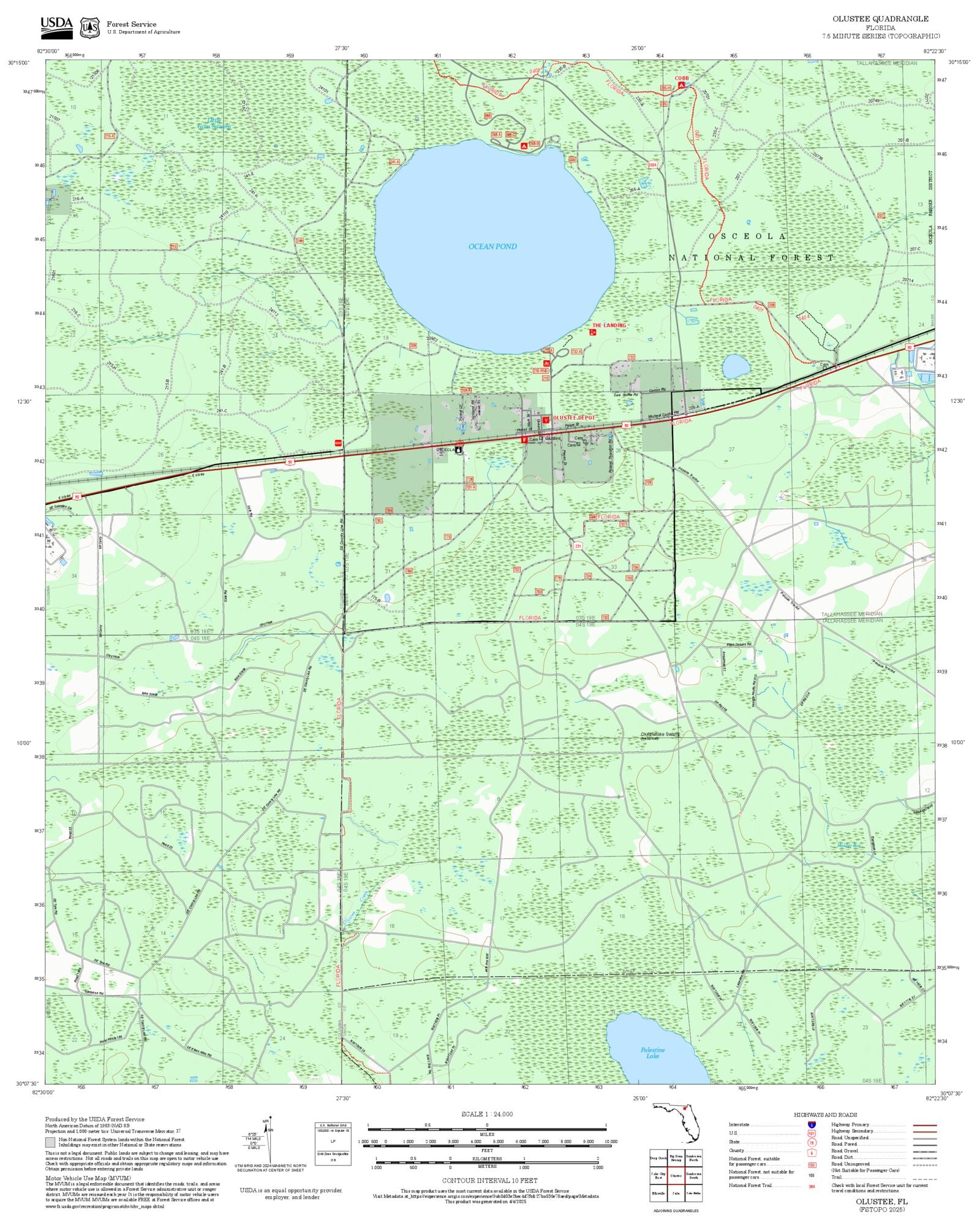 2025 Forest Service Topo Map of Olustee Florida – MyTopo Map Store