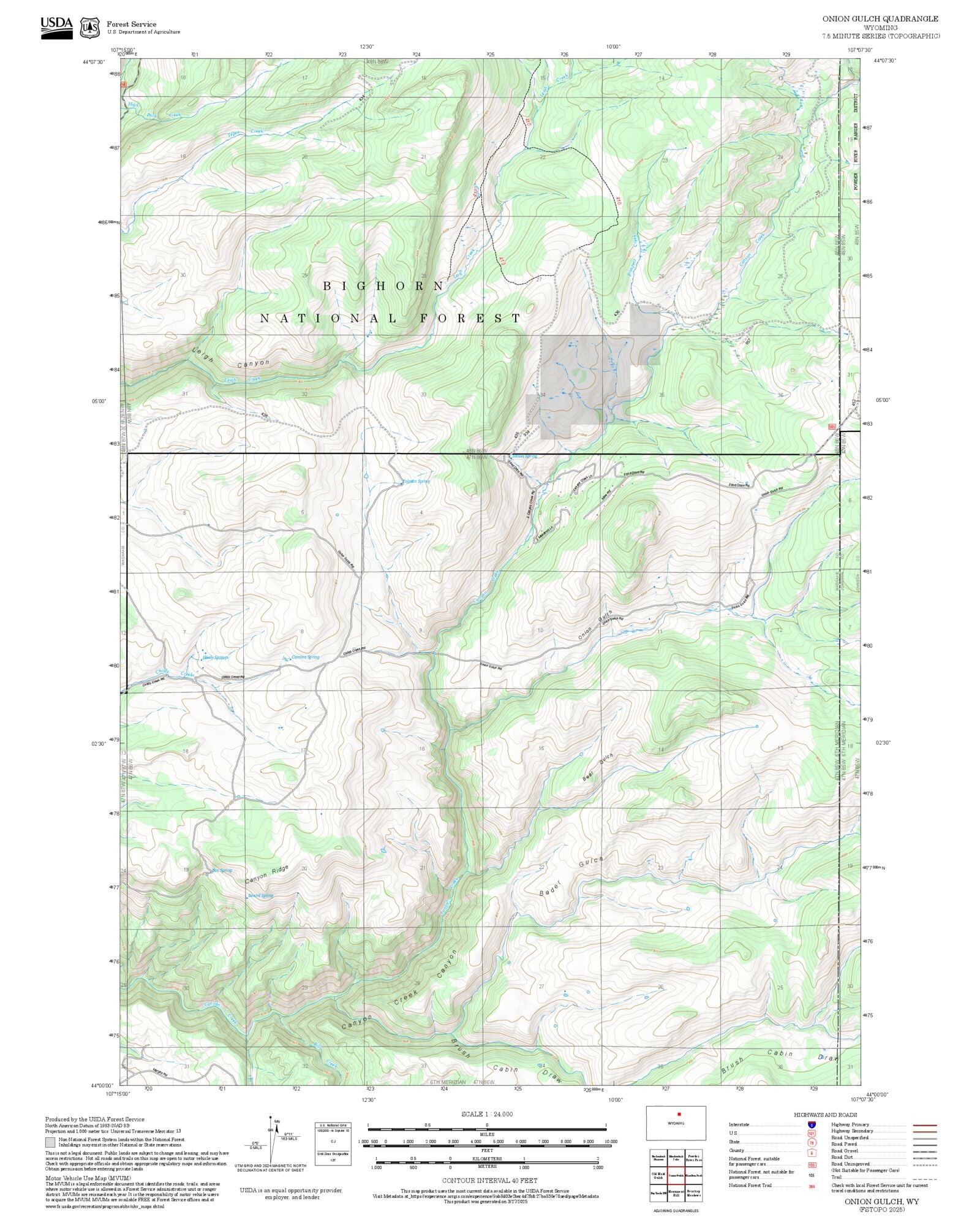 2025 Forest Service Topo Map of Onion Gulch Wyoming – MyTopo Map Store
