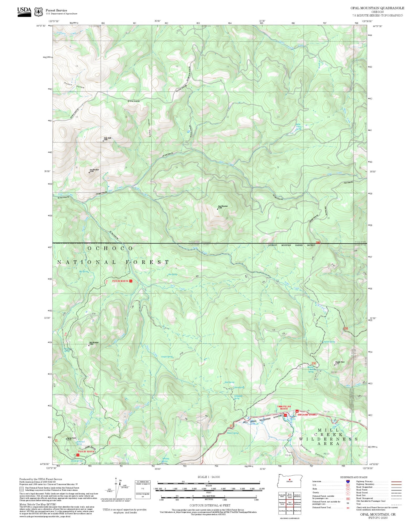 2025 Forest Service Topo Map of Opal Mountain Oregon – MyTopo Map Store