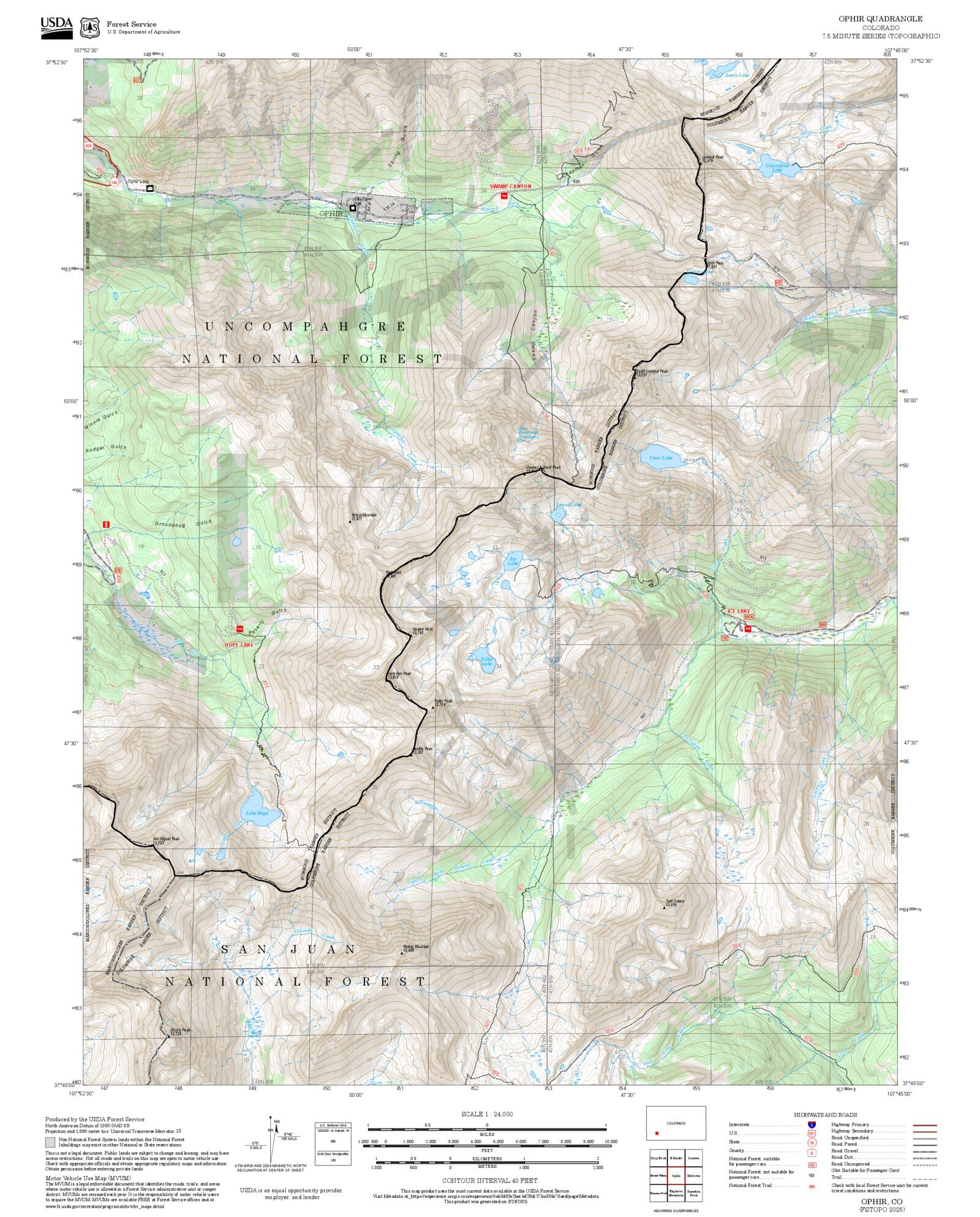 2025 Forest Service Topo Map of Ophir Colorado – MyTopo Map Store