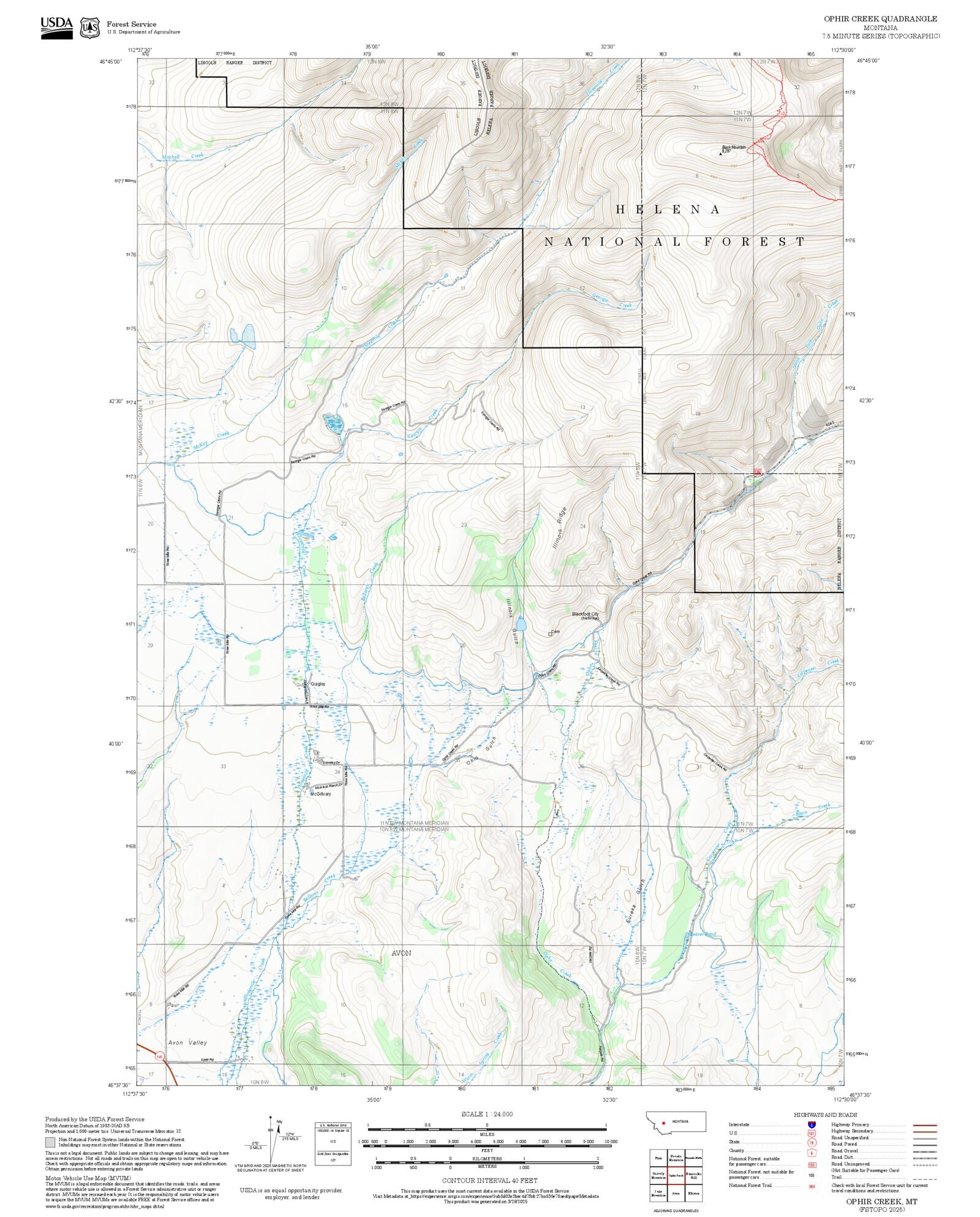 2025 Forest Service Topo Map of Ophir Creek Montana – MyTopo Map Store