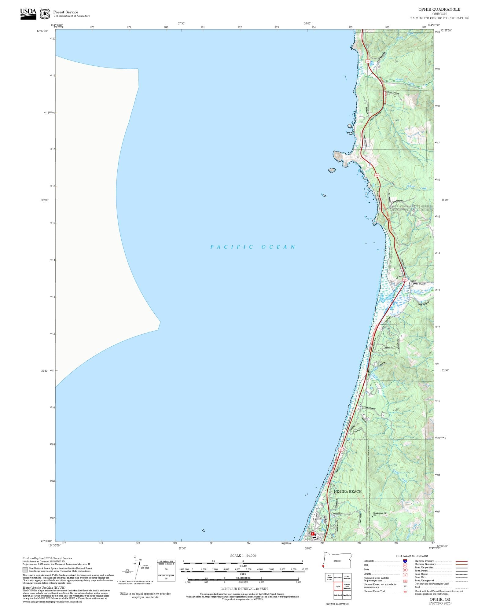 2025 Forest Service Topo Map of Ophir Oregon – MyTopo Map Store