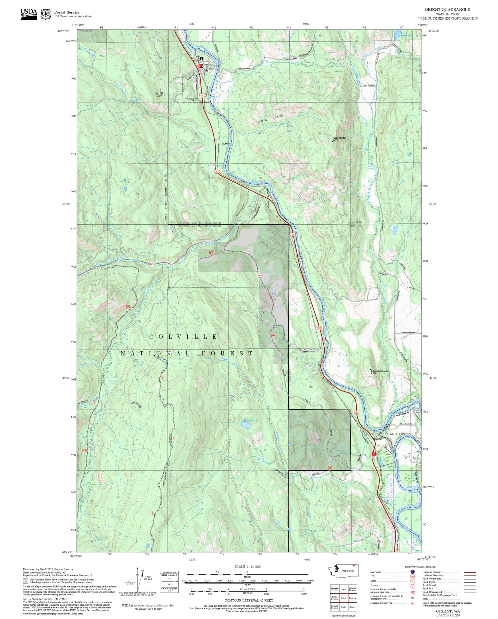 2025 Forest Service Topo Map of Orient Washington – MyTopo Map Store