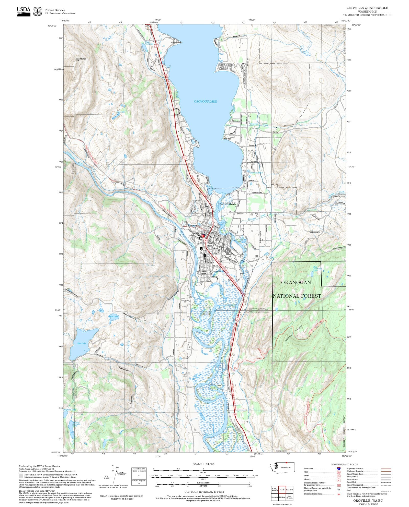 2025 Forest Service Topo Map of Oroville Washington – MyTopo Map Store