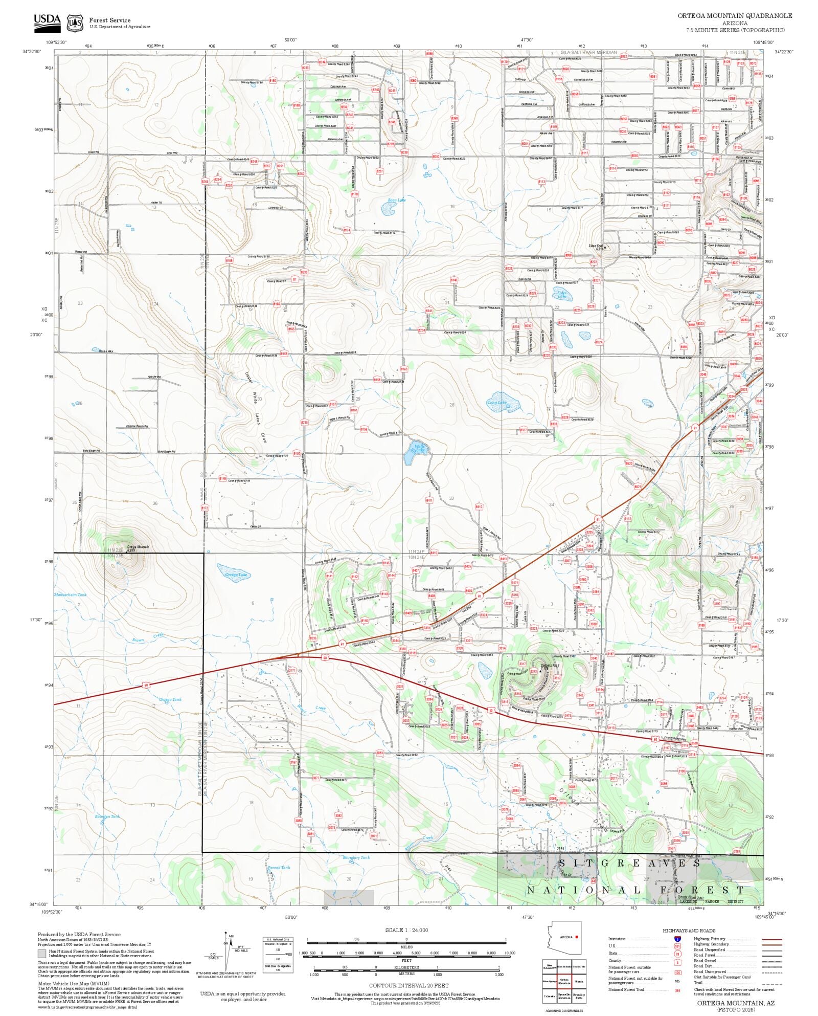 2025 Forest Service Topo Map of Ortega Mountain Arizona – MyTopo Map Store