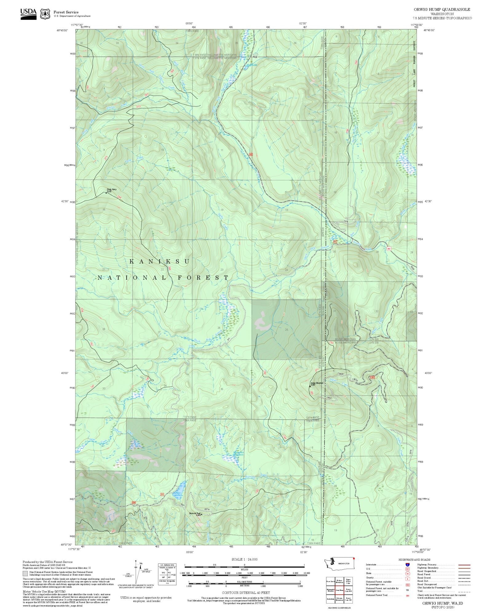 2025 Forest Service Topo Map of Orwig Hump Washington – MyTopo Map Store
