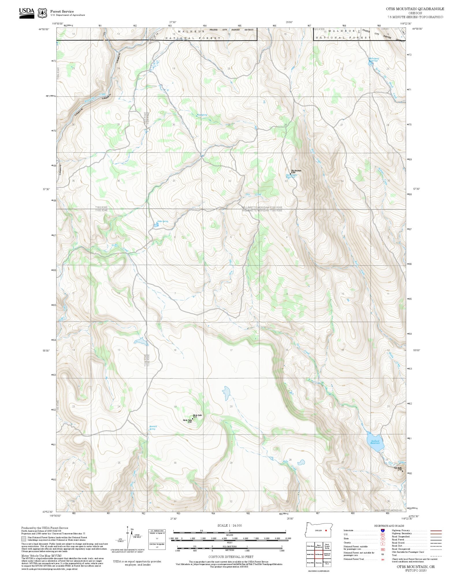 2025 Forest Service Topo Map of Otis Mountain Oregon – MyTopo Map Store