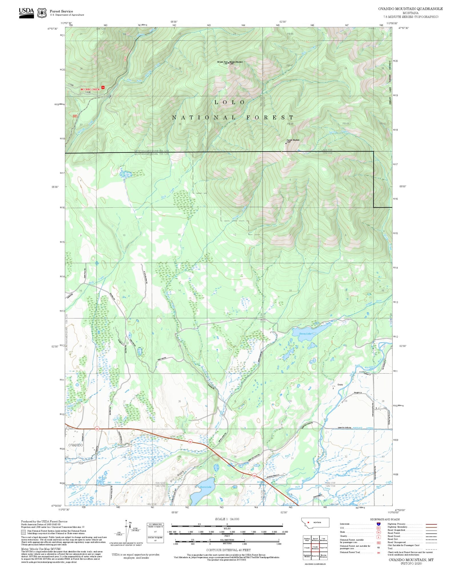 2025 Forest Service Topo Map of Ovando Mountain Montana – MyTopo Map Store