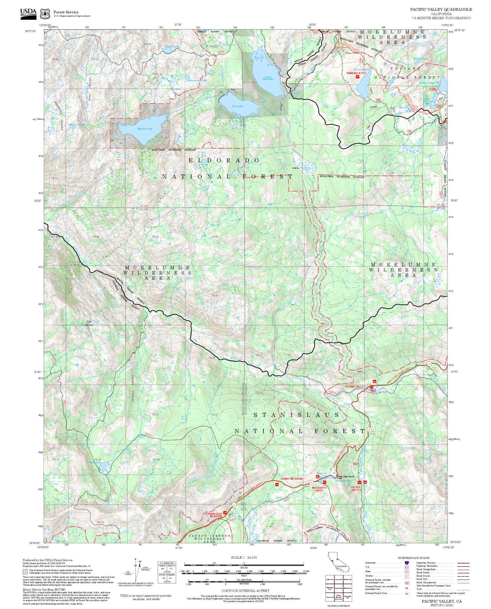 2025 Forest Service Topo Map of Pacific Valley California – MyTopo Map ...