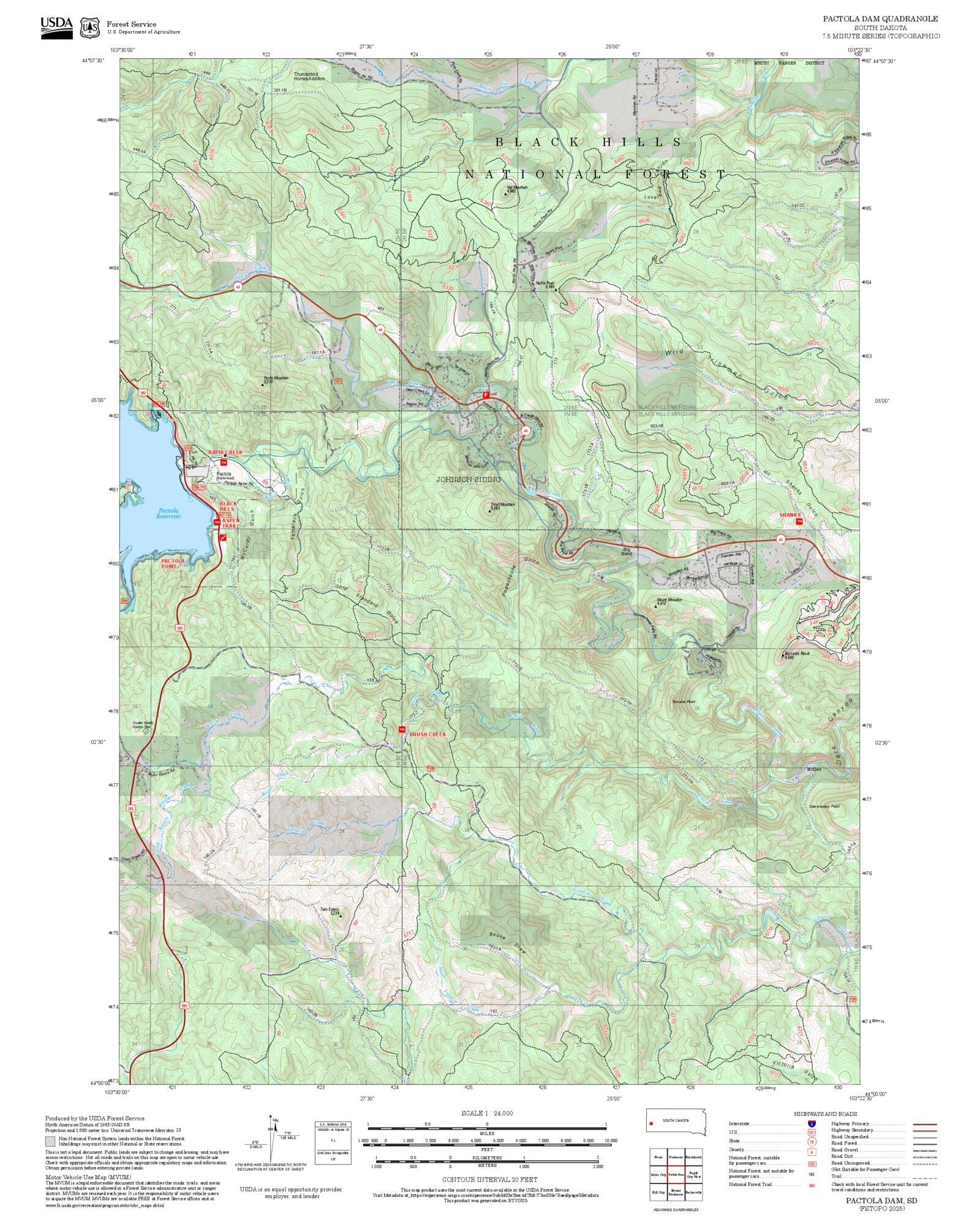 2025 Forest Service Topo Map of Pactola Dam South Dakota – MyTopo Map Store