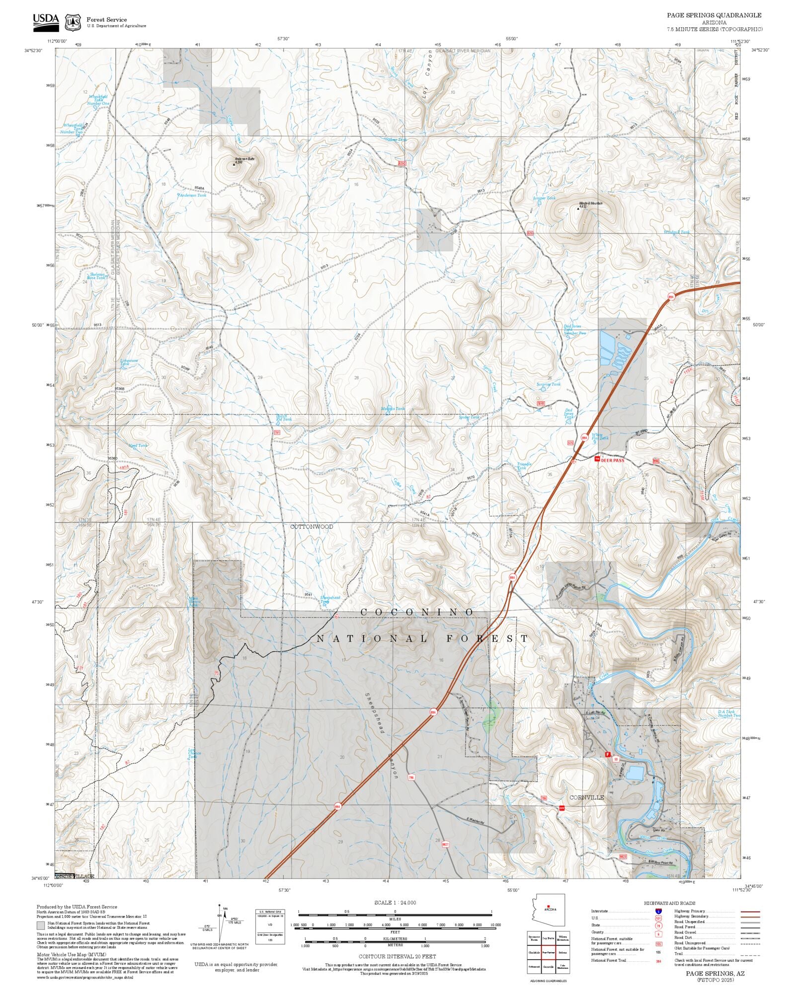 2025 Forest Service Topo Map of Page Springs Arizona – MyTopo Map Store