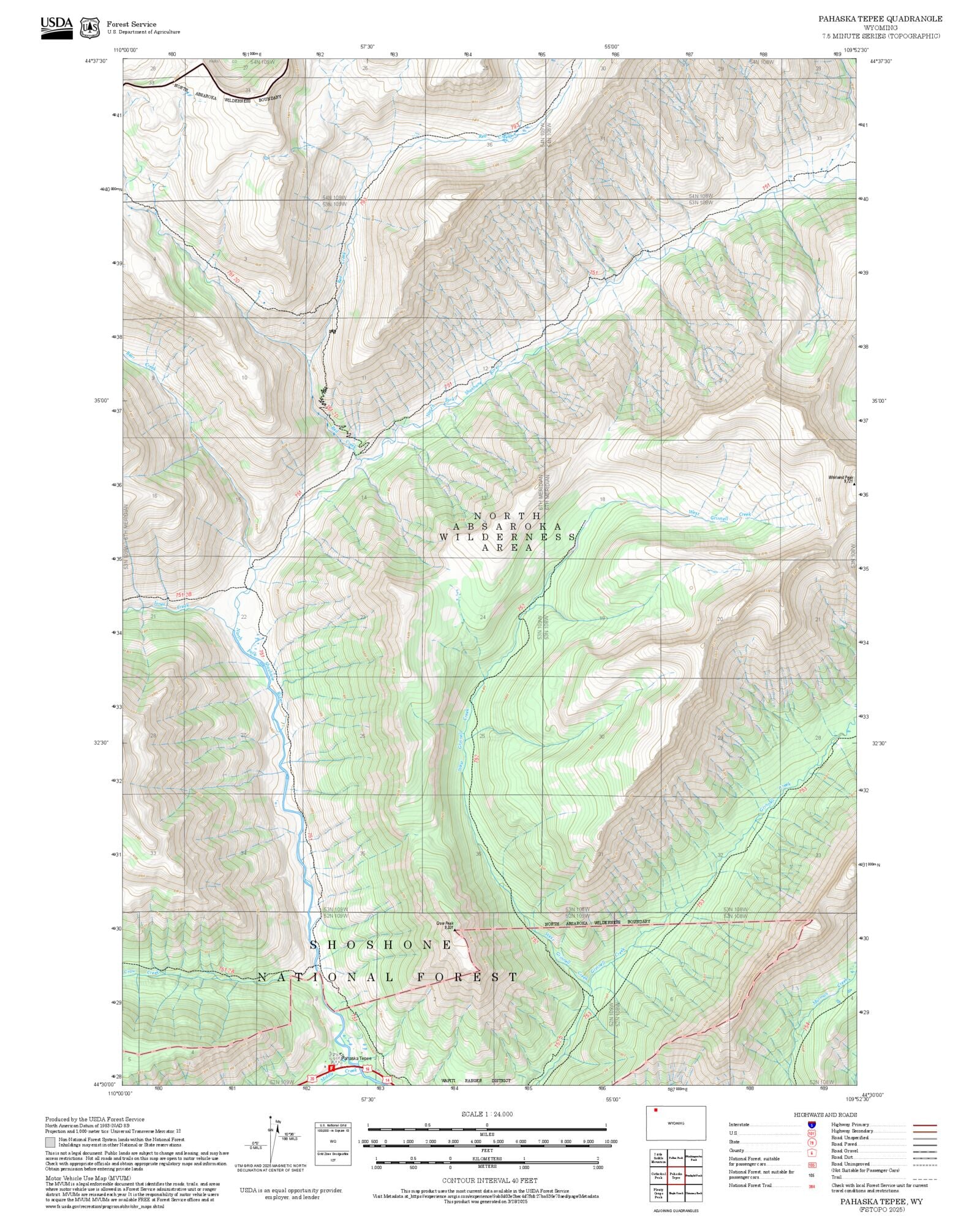 2025 Forest Service Topo Map of Pahaska Tepee Wyoming – MyTopo Map Store