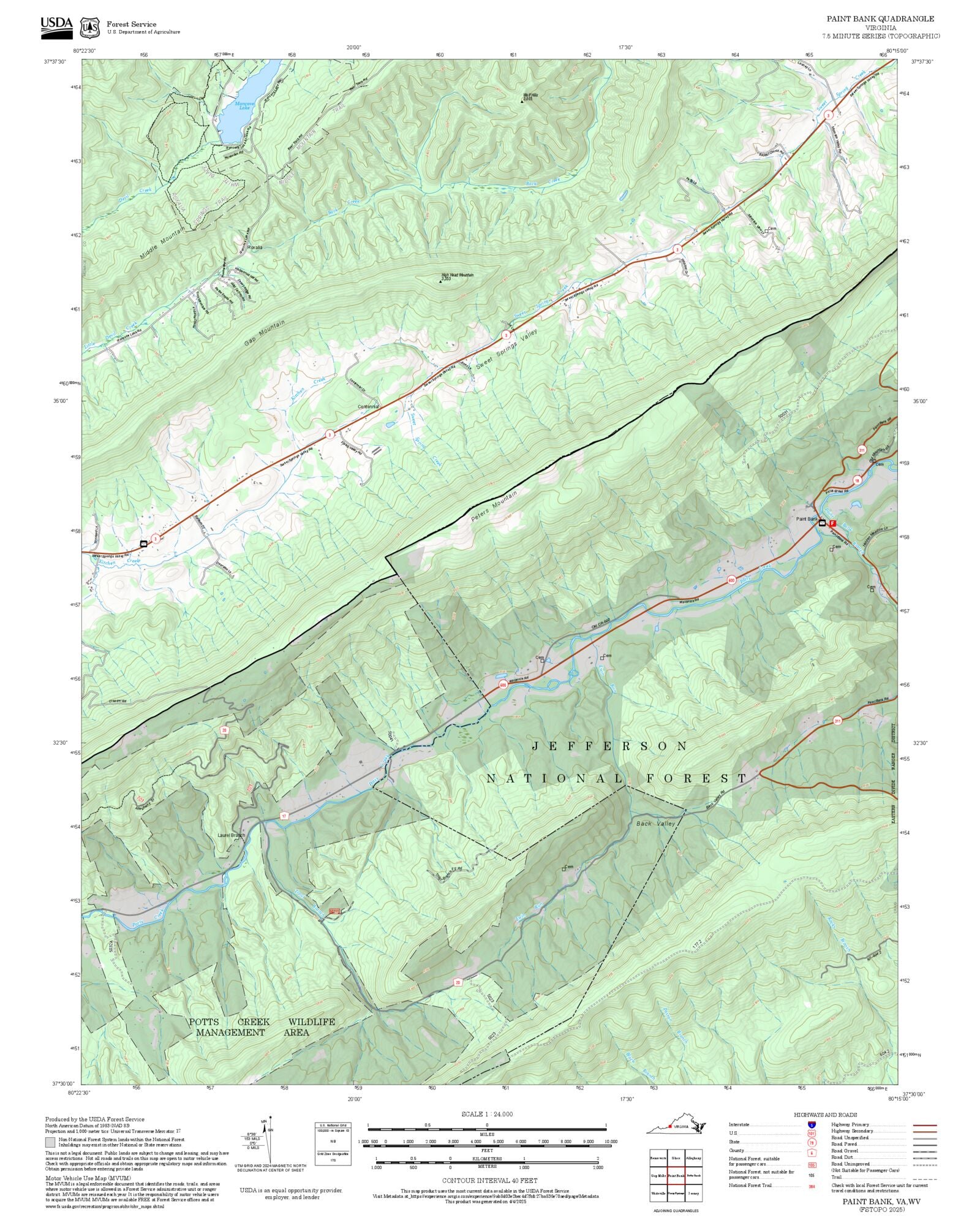 2025 Forest Service Topo Map of Paint Bank Virginia – MyTopo Map Store