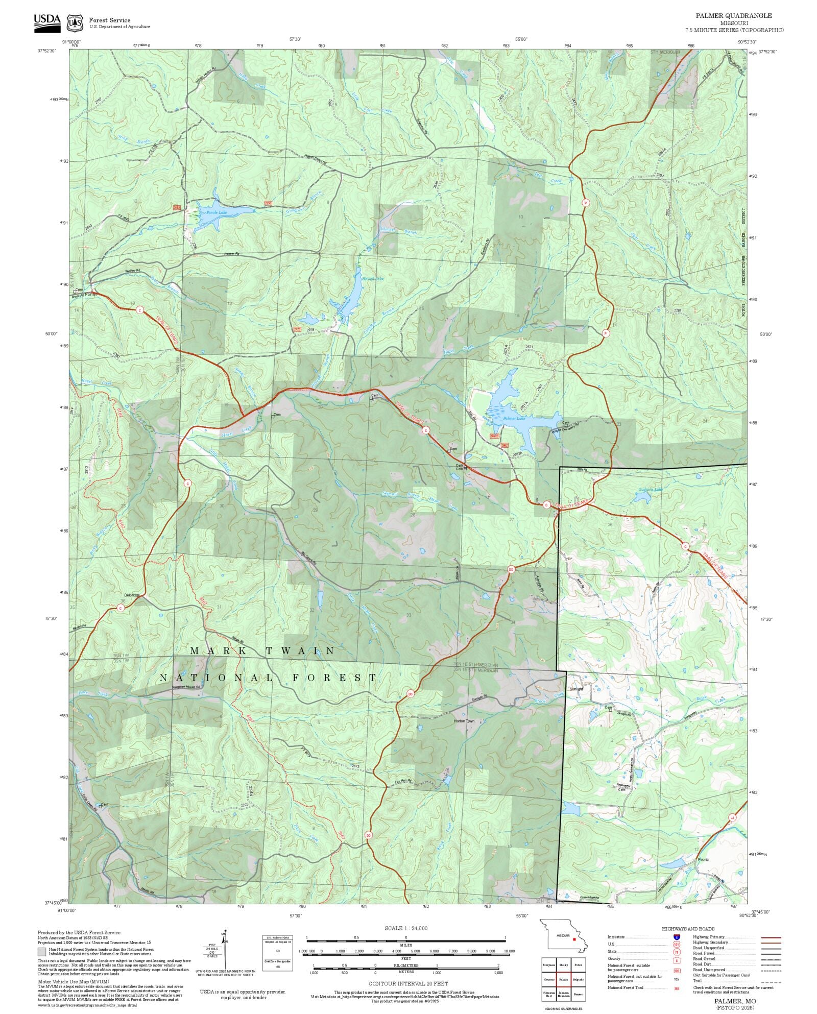 2025 Forest Service Topo Map of Palmer Missouri – MyTopo Map Store