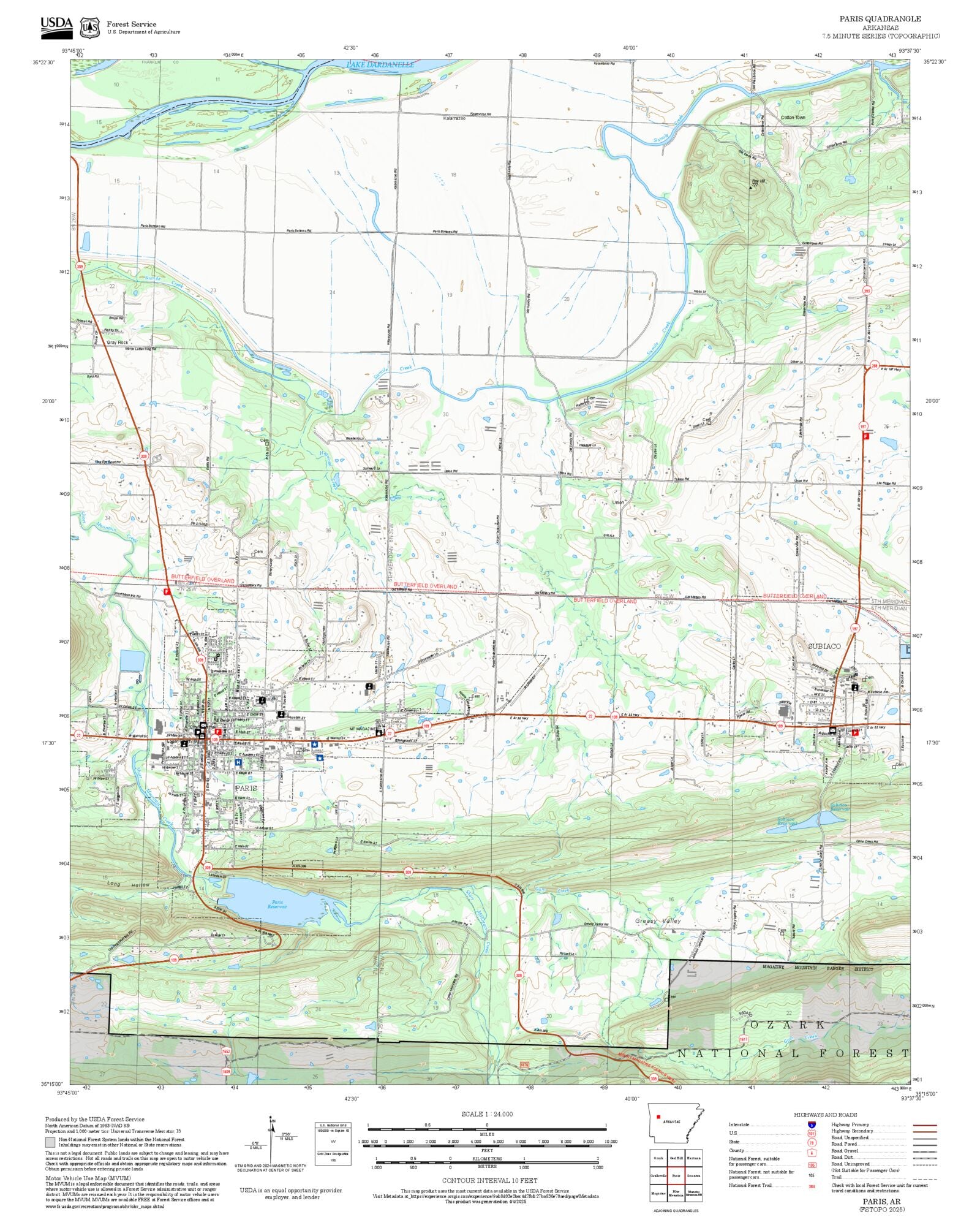 2025 Forest Service Topo Map of Paris Arkansas – MyTopo Map Store