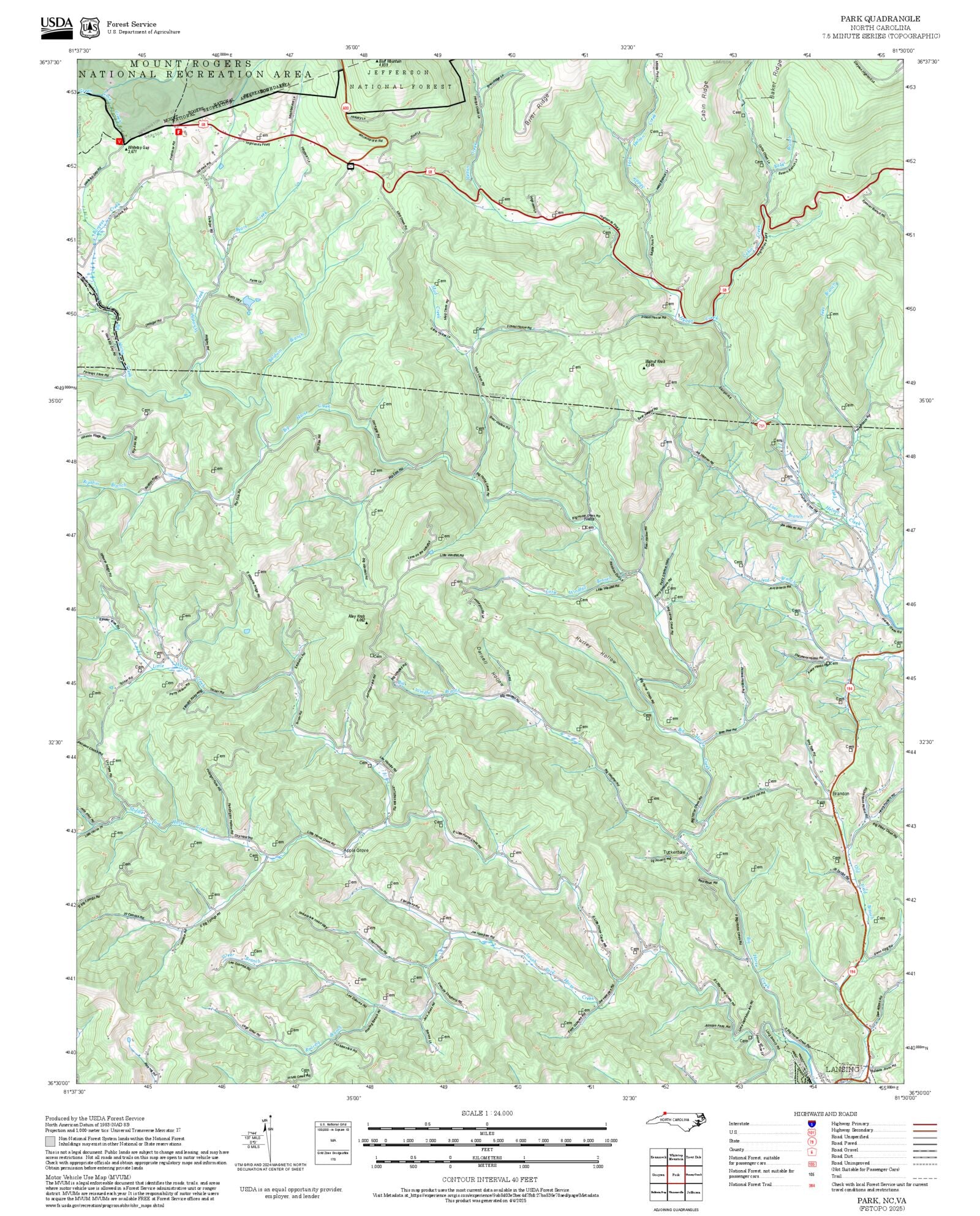 2025 Forest Service Topo Map of Park North Carolina – MyTopo Map Store