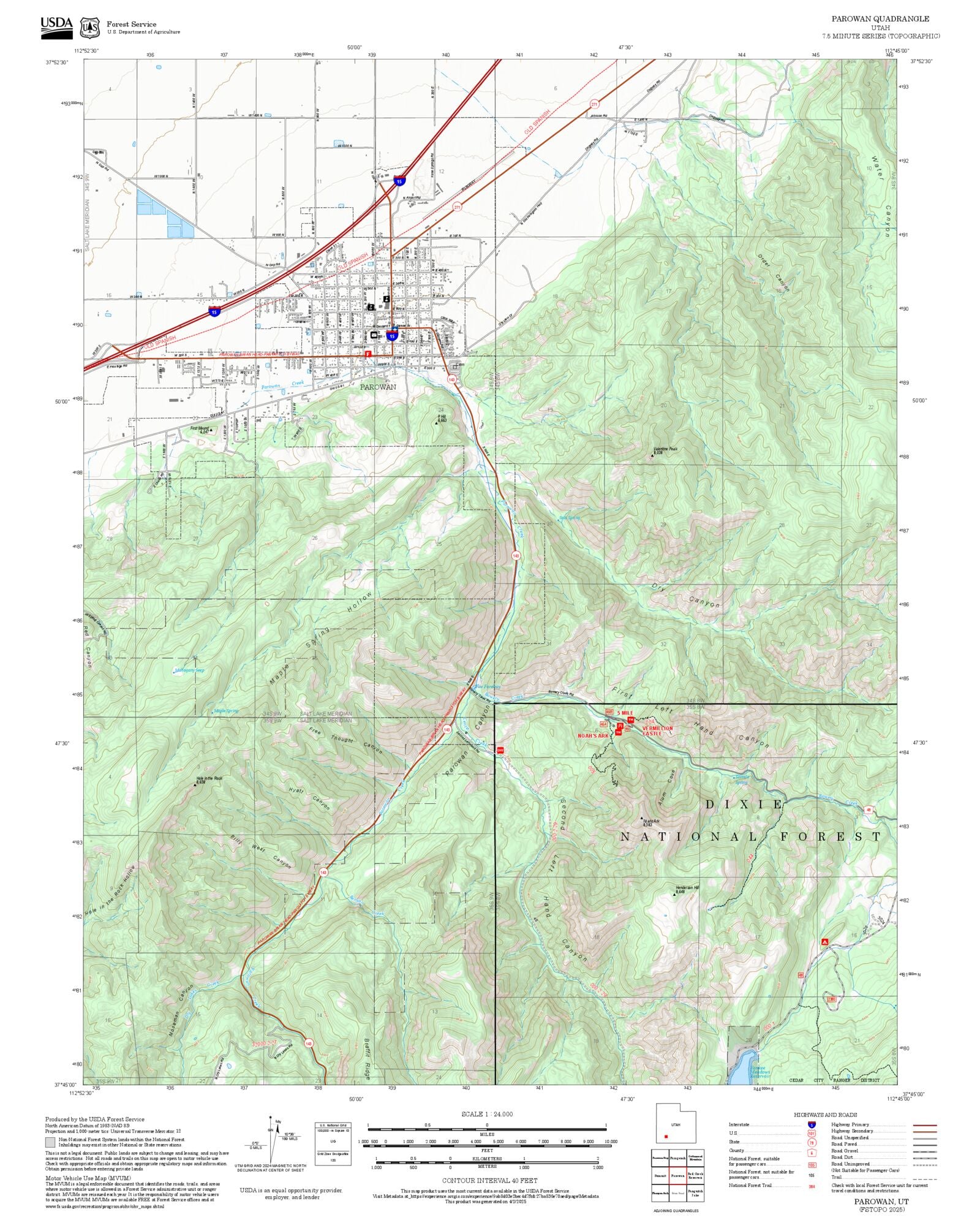 2025 Forest Service Topo Map of Parowan Utah – MyTopo Map Store