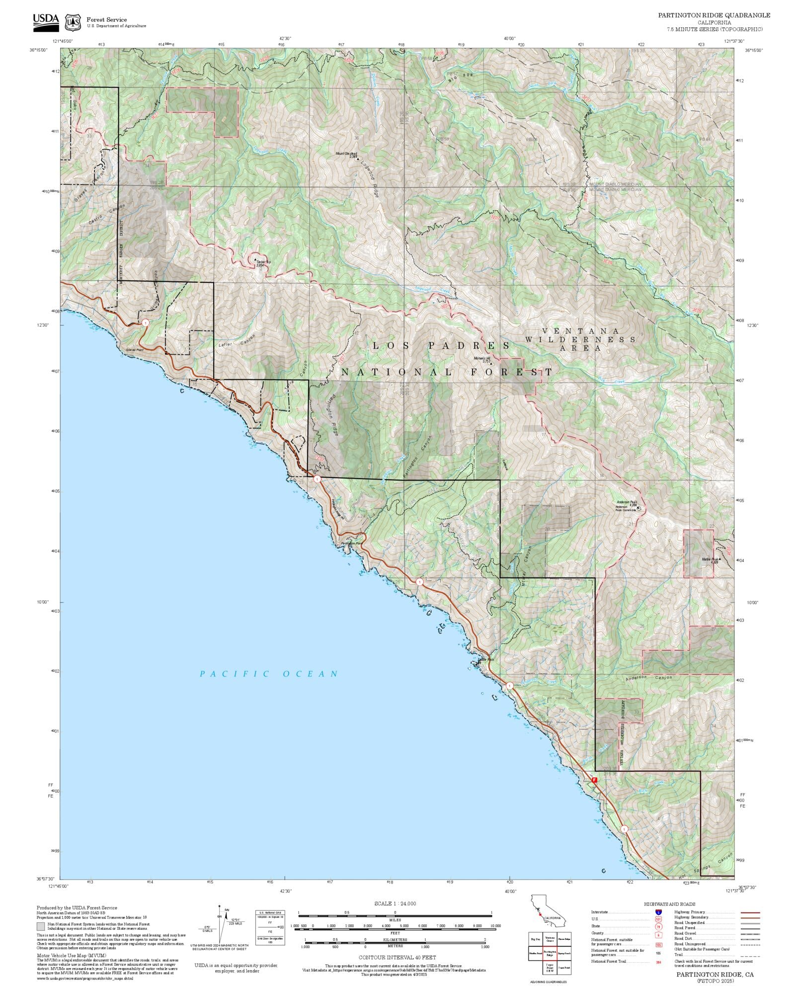 2025 Forest Service Topo Map of Partington Ridge California – MyTopo ...