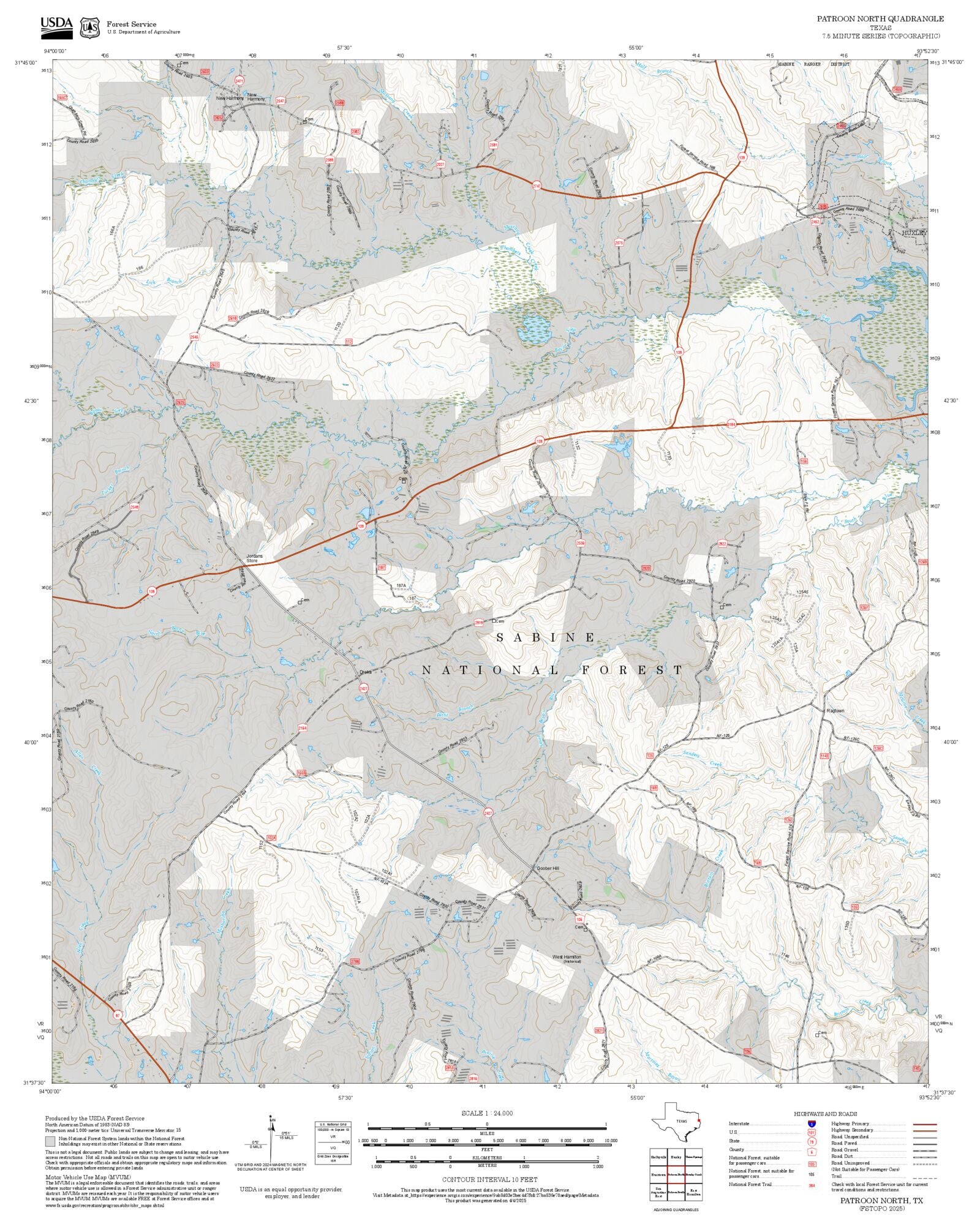 2025 Forest Service Topo Map of Patroon North Texas – MyTopo Map Store