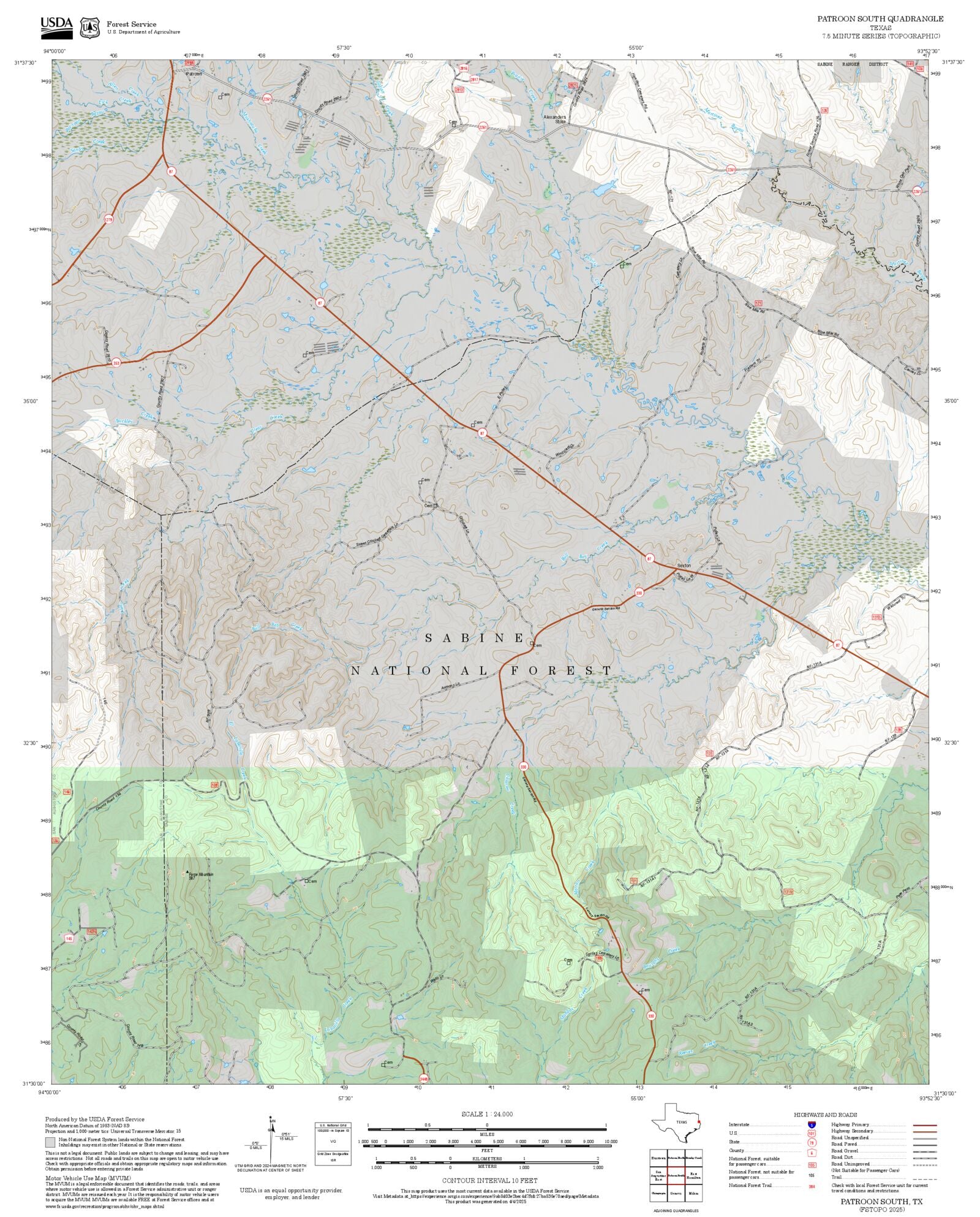 2025 Forest Service Topo Map of Patroon South Texas – MyTopo Map Store