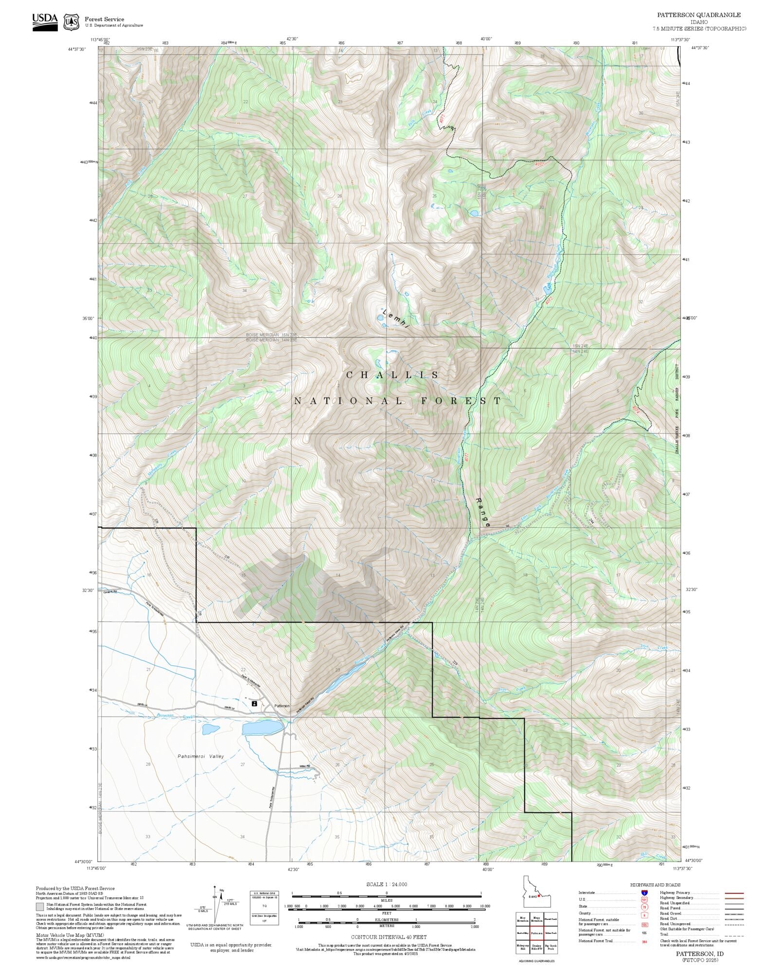 2025 Forest Service Topo Map of Patterson Idaho – MyTopo Map Store