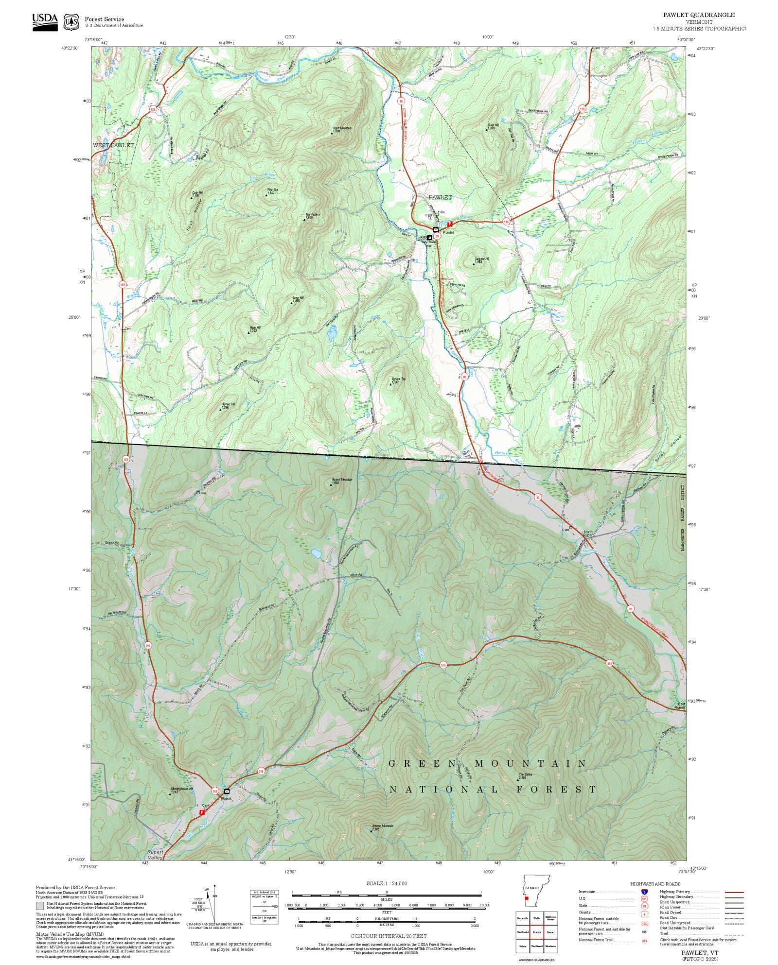 2025 Forest Service Topo Map of Pawlet Vermont – MyTopo Map Store