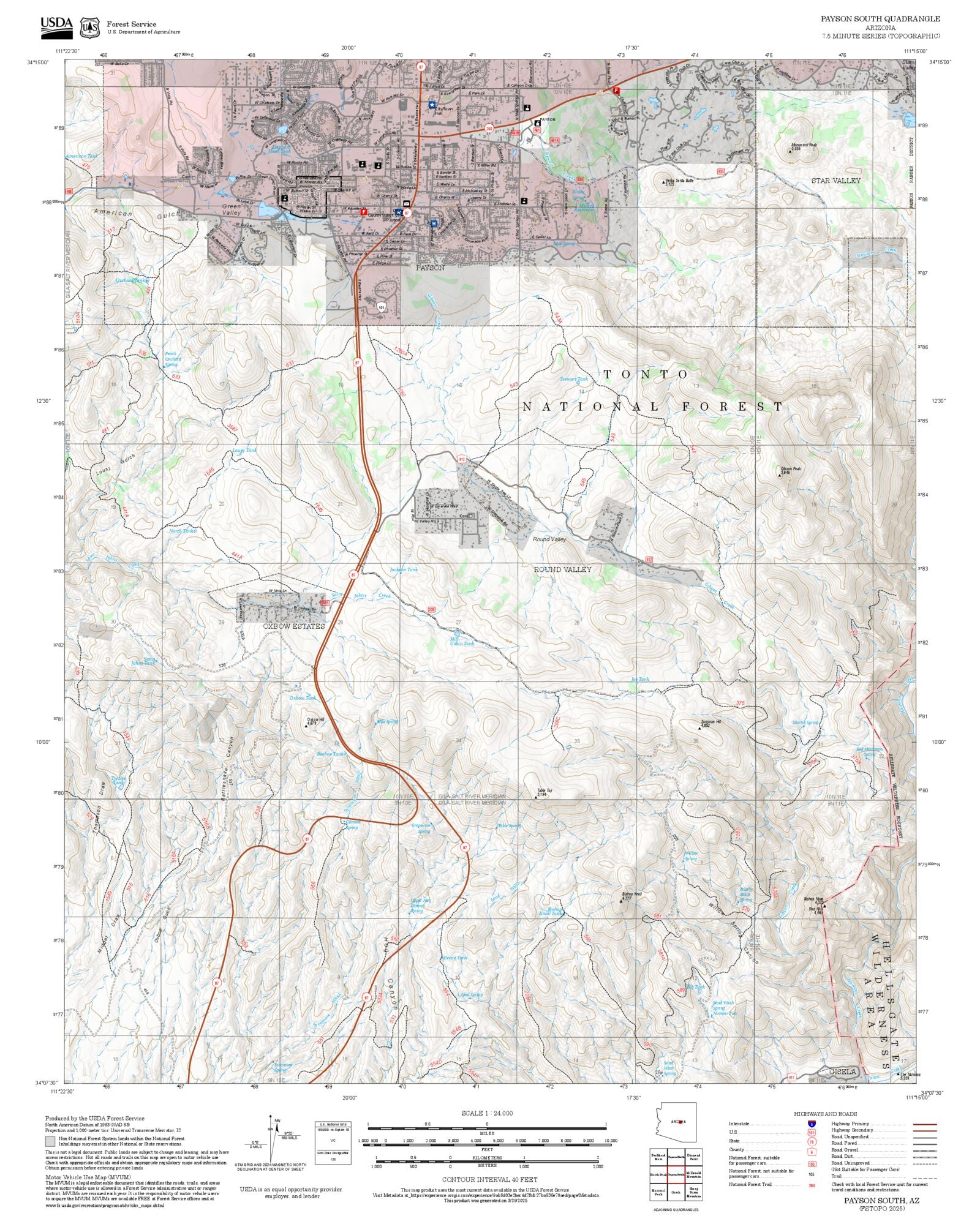 2025 Forest Service Topo Map of Payson South Arizona – MyTopo Map Store
