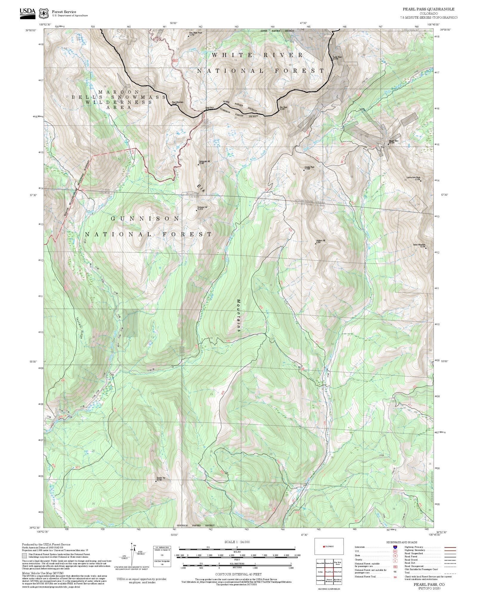 2025 Forest Service Topo Map of Pearl Pass Colorado – MyTopo Map Store