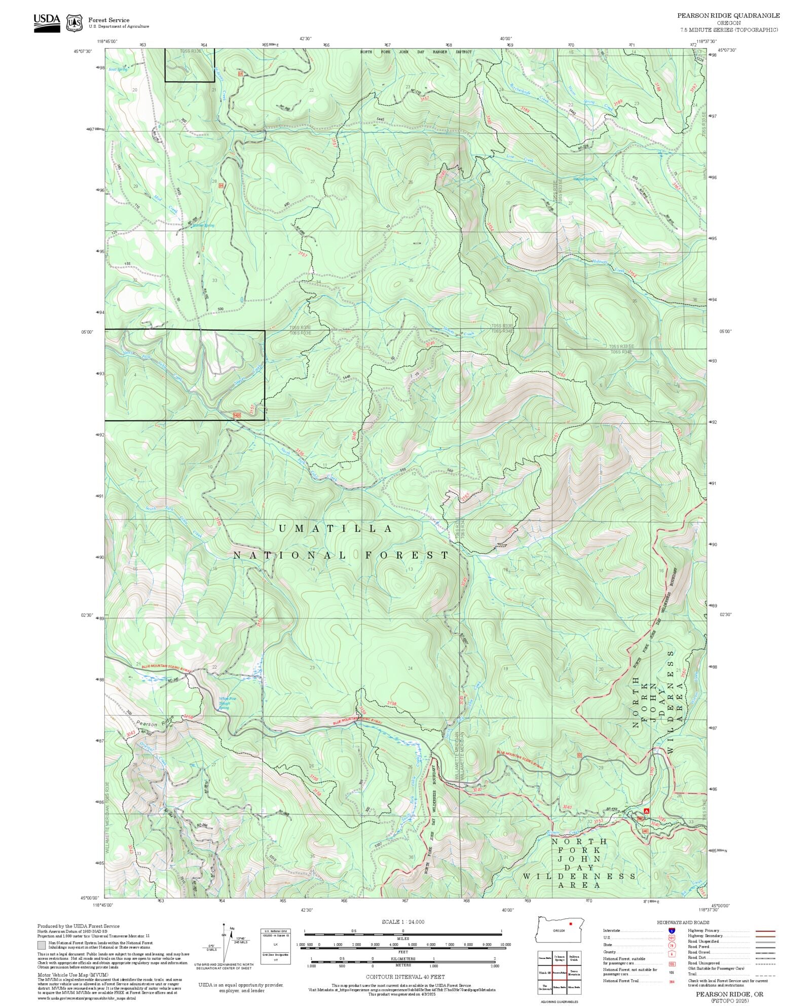 2025 Forest Service Topo Map of Pearson Ridge Oregon – MyTopo Map Store