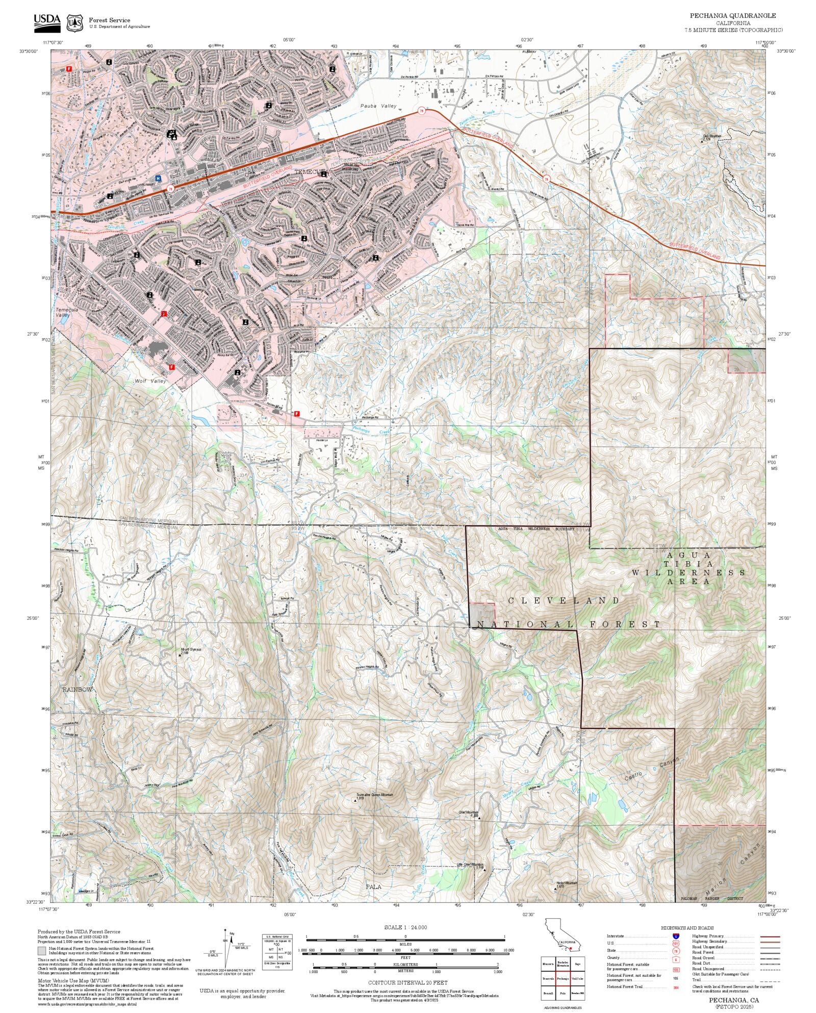 2025 Forest Service Topo Map of Pechanga California – MyTopo Map Store