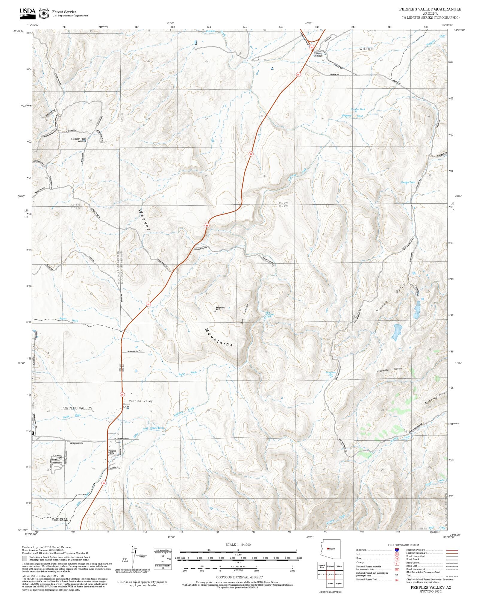 2025 Forest Service Topo Map of Peeples Valley Arizona – MyTopo Map Store