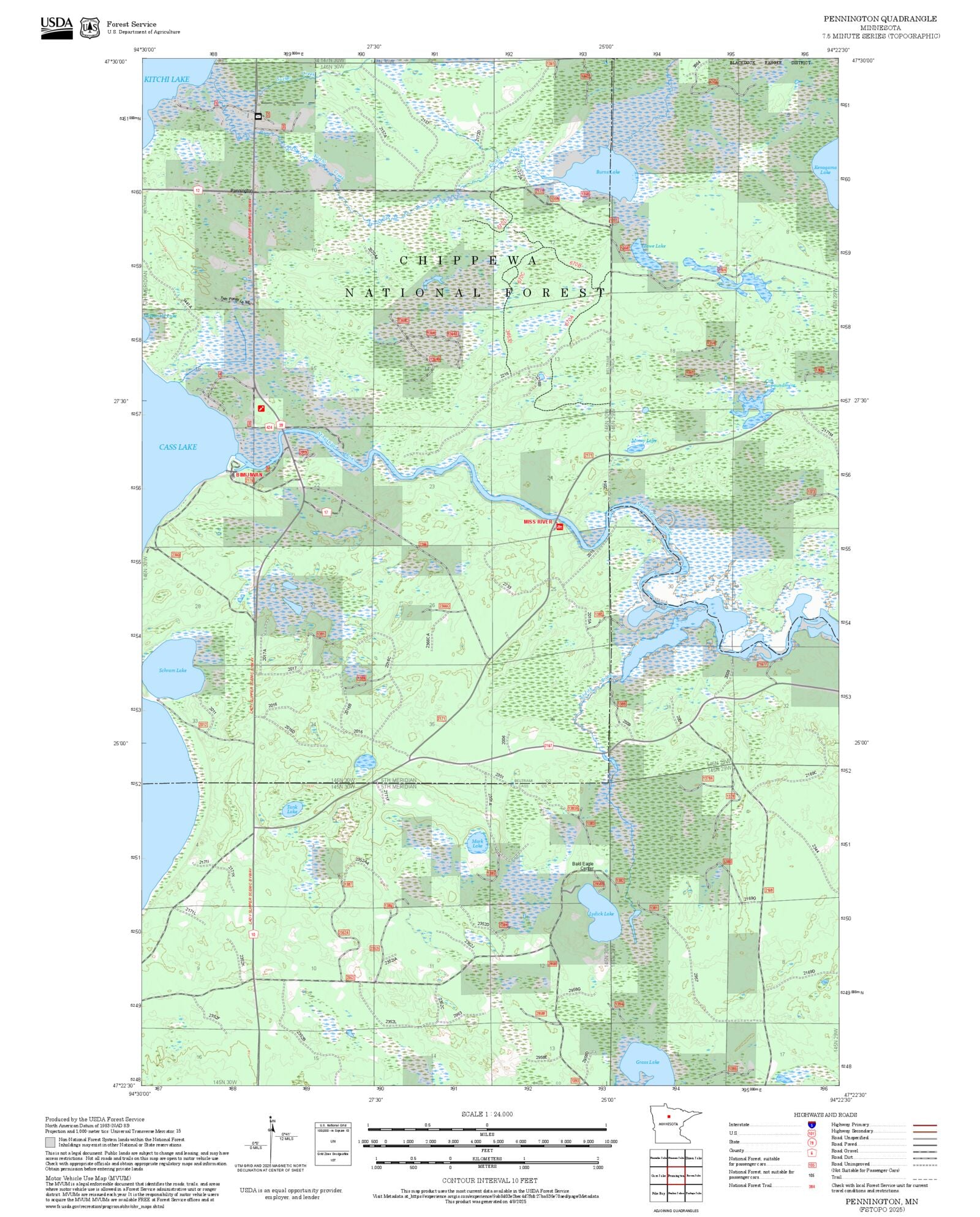 2025 Forest Service Topo Map of Pennington Minnesota – MyTopo Map Store