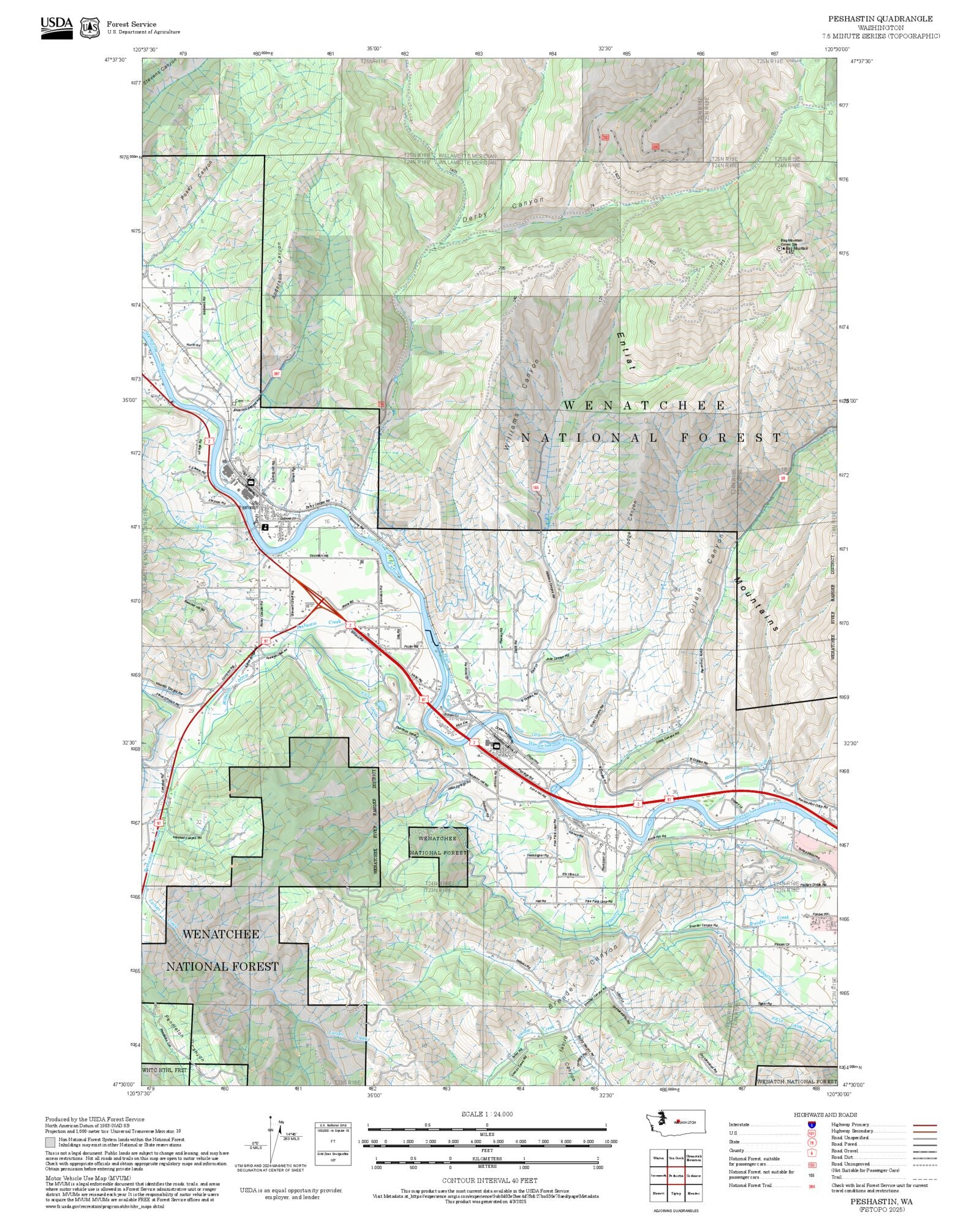 2025 Forest Service Topo Map of Peshastin Washington – MyTopo Map Store