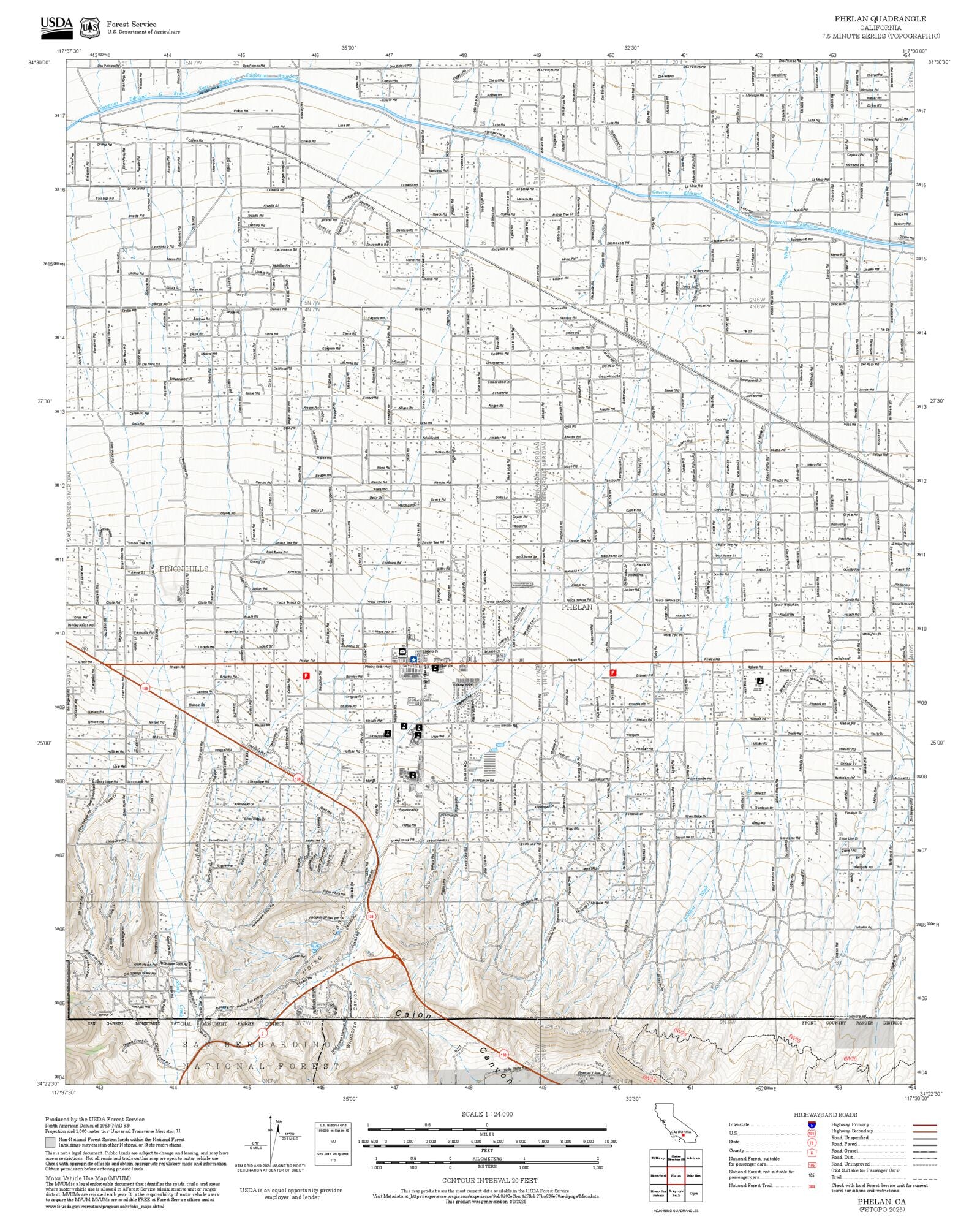 2025 Forest Service Topo Map of Phelan California – MyTopo Map Store