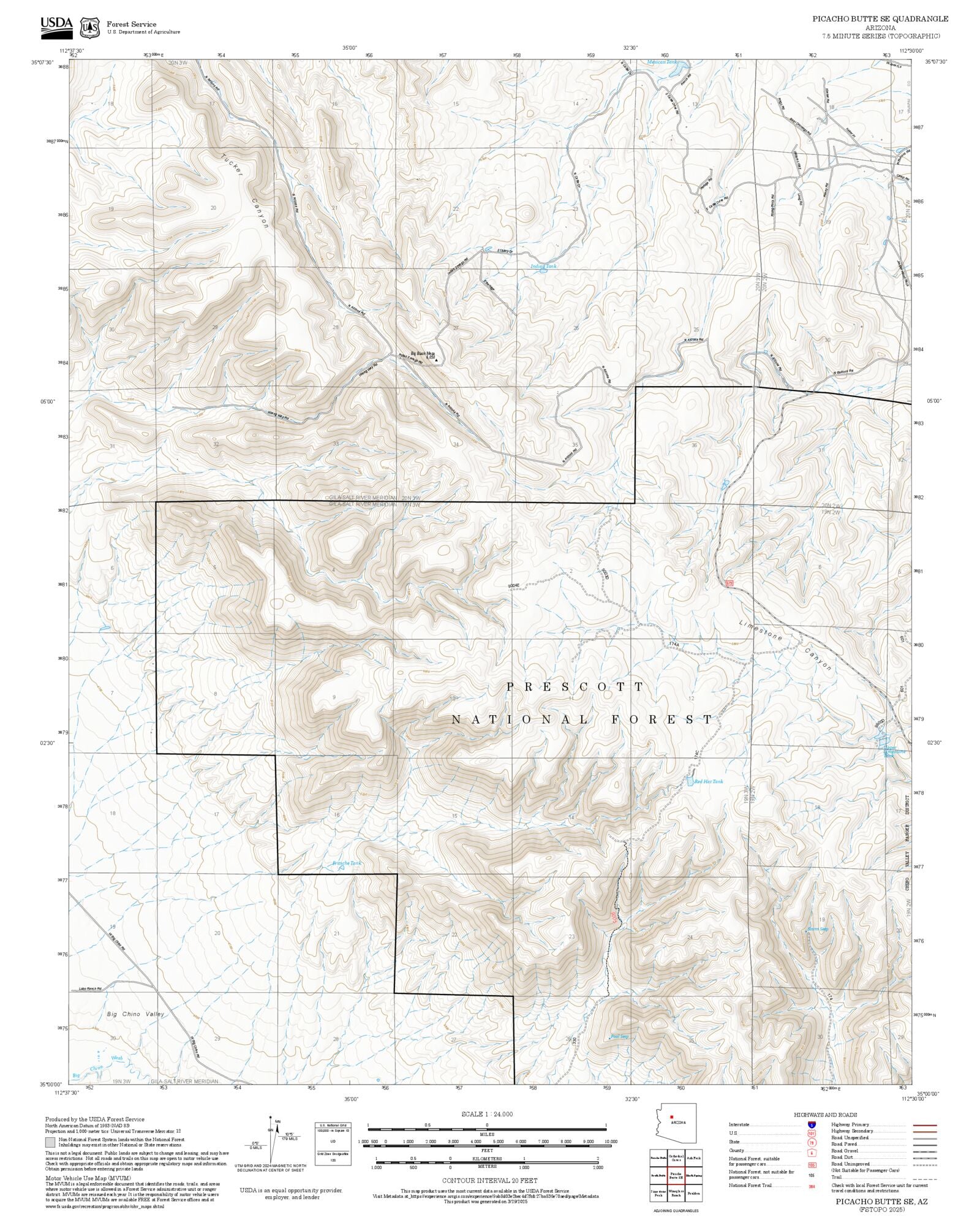 2025 Forest Service Topo Map of Picacho Butte SE Arizona – MyTopo Map Store