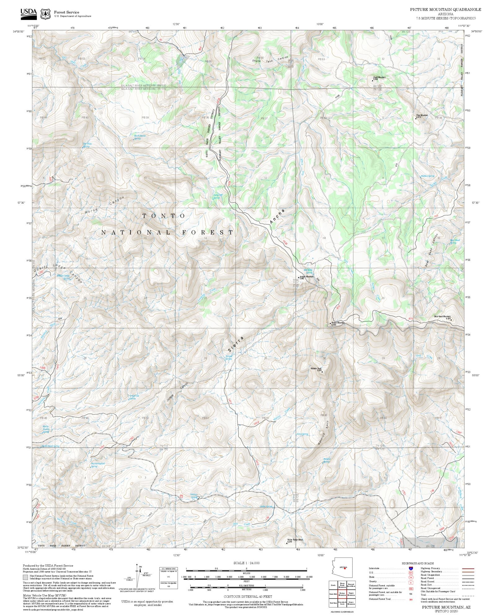 2025 Forest Service Topo Map of Picture Mountain Arizona – MyTopo Map Store